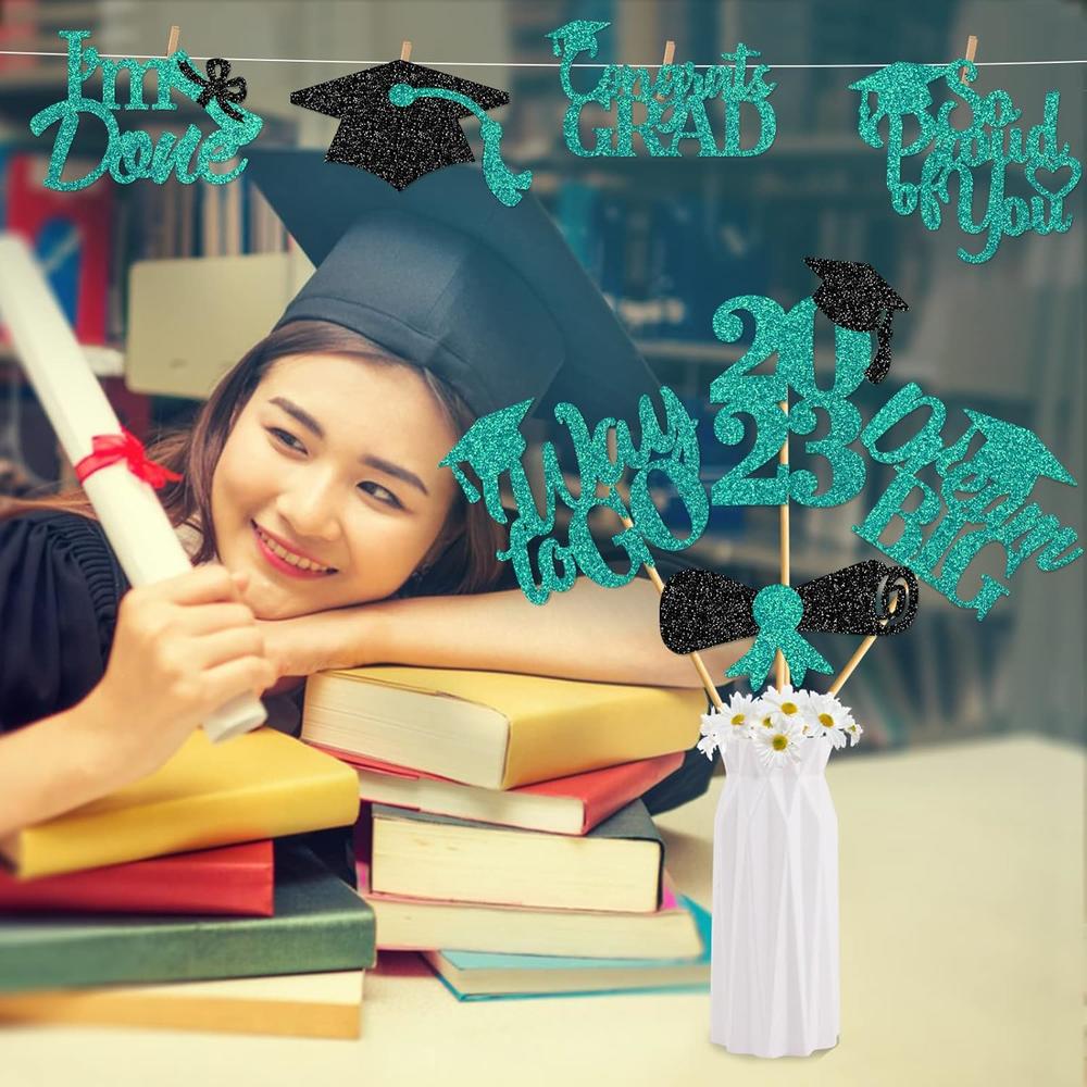 Thinkstar 24pcs 2024 Graduation Centerpiece Sticks Teal Graduation