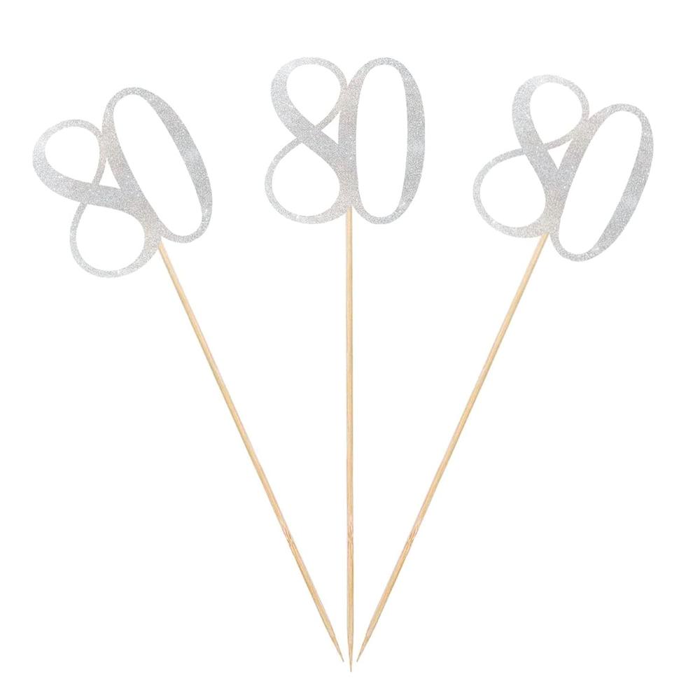 Thinkstar Silver Glitter 80th Birthday Centerpiece Sticks 12 Pack