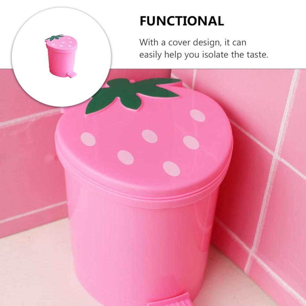 Thinkstar Strawberry Trash Can Desk Trash Can With Lid Plastic Mini