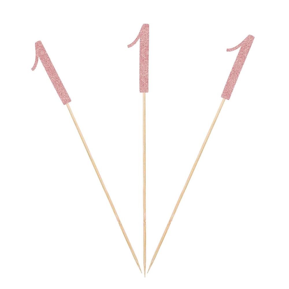 Thinkstar Rose Gold 1st Glitter Birthday Centerpiece Sticks 12 Pack