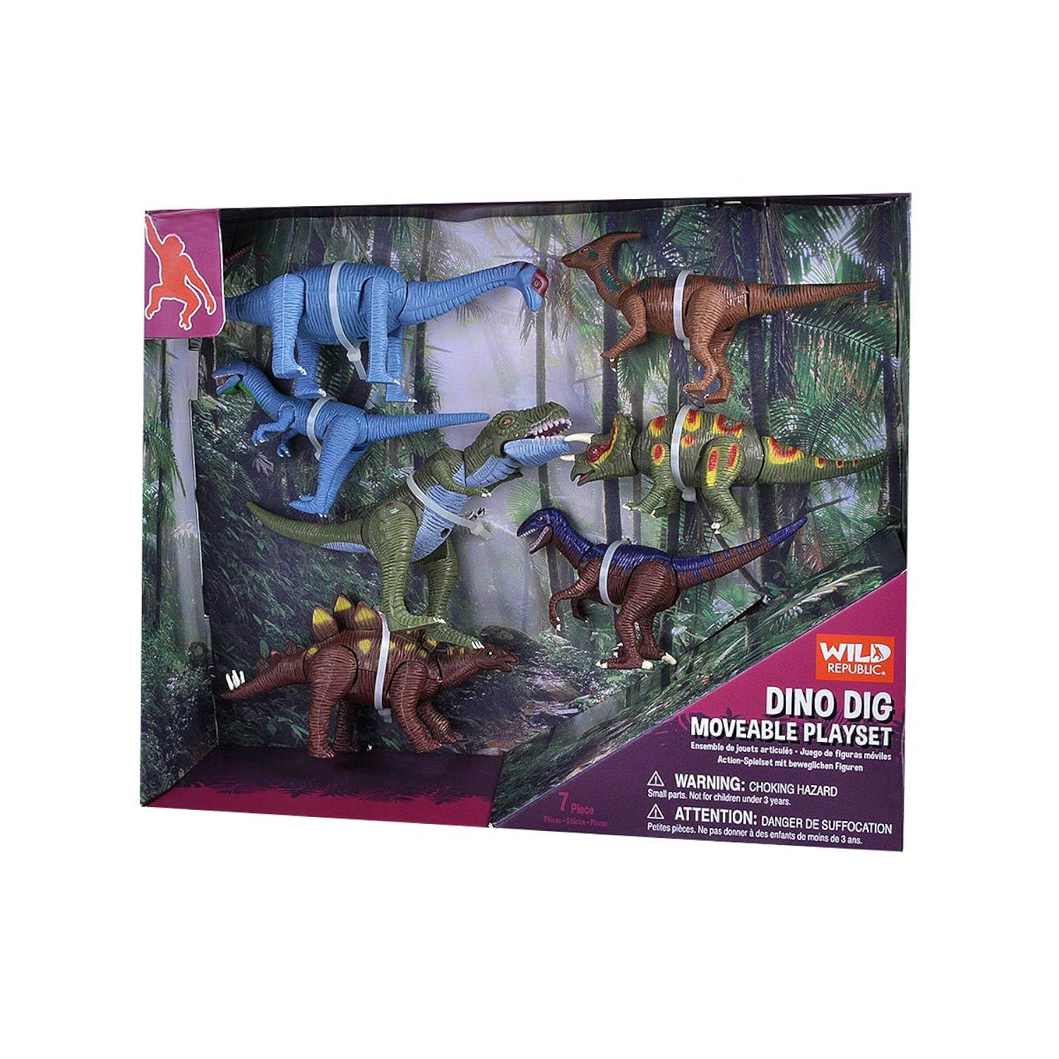 WILD REPUBLIC Movable Action Playset Dinosaur, Eight Species of Fun ...