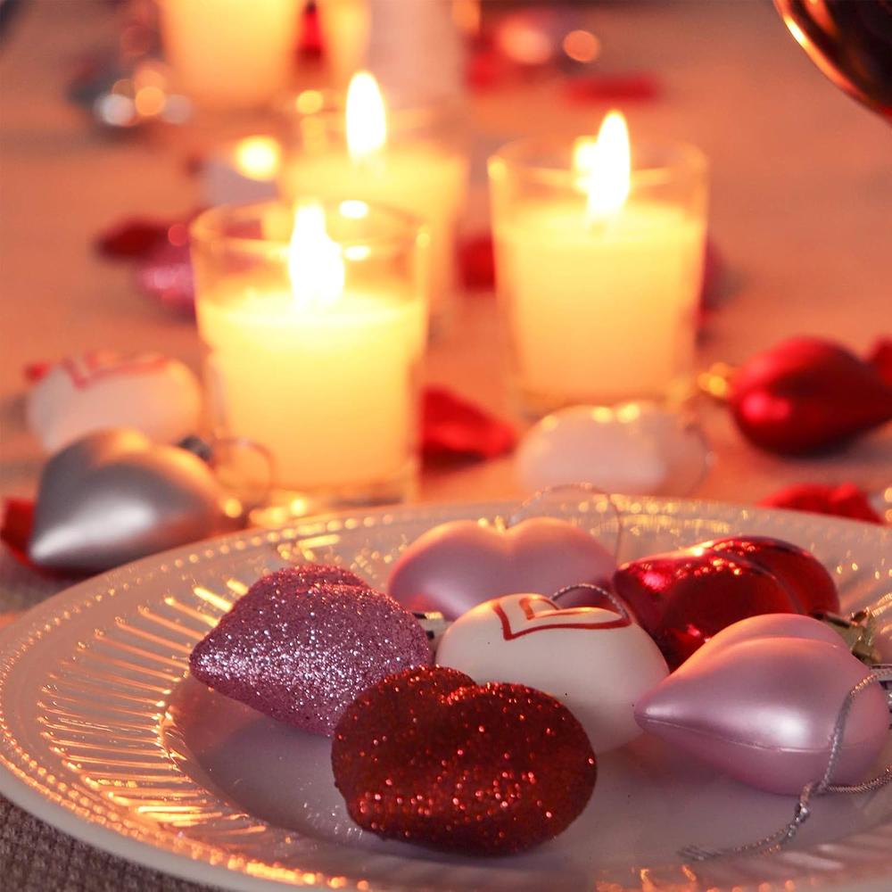 Thinkstar Valentines Day Decorations Heart Decor 36 Pcs Red Silver