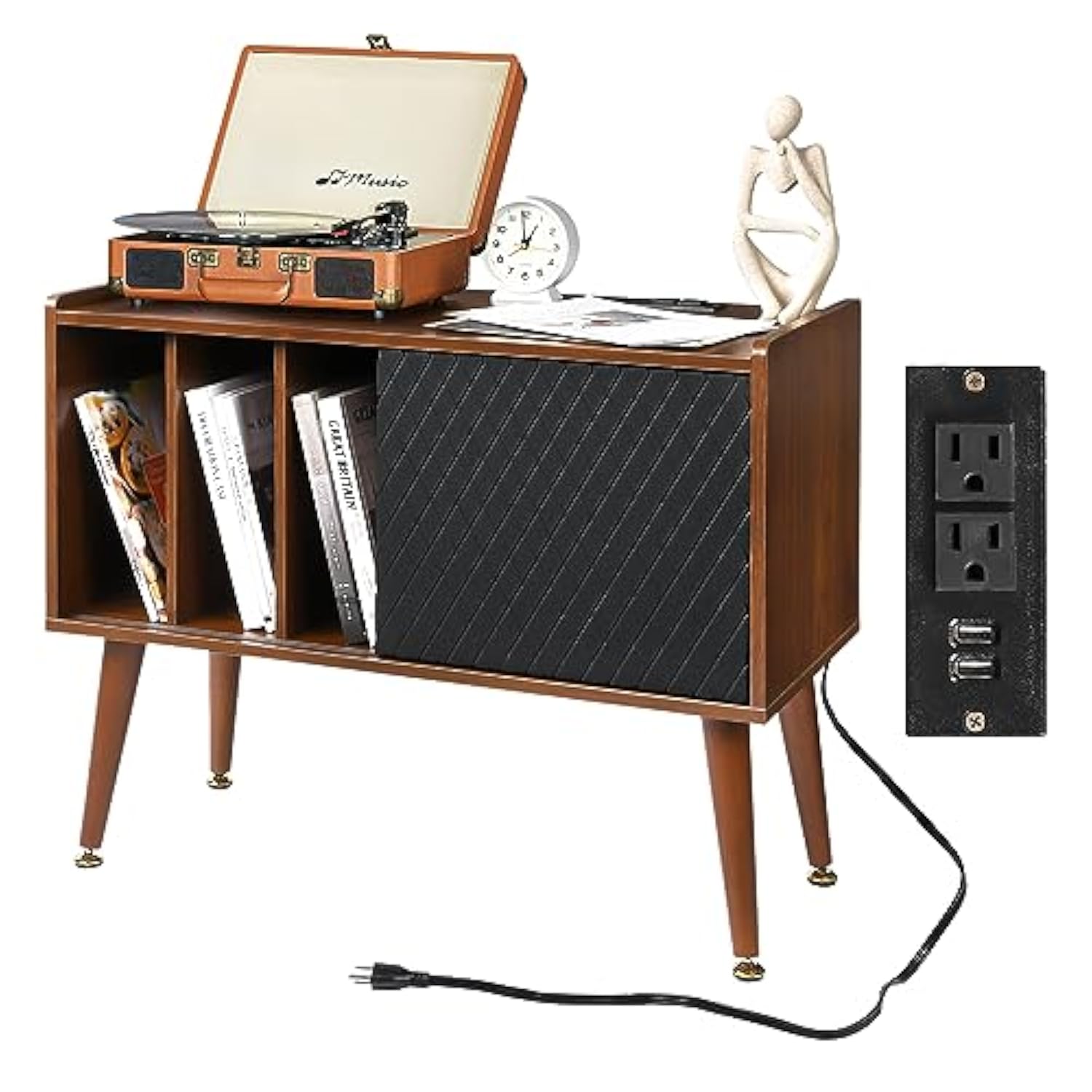 thinkstar Large Record Player Stand With Charging Station, Vinyl Record ...