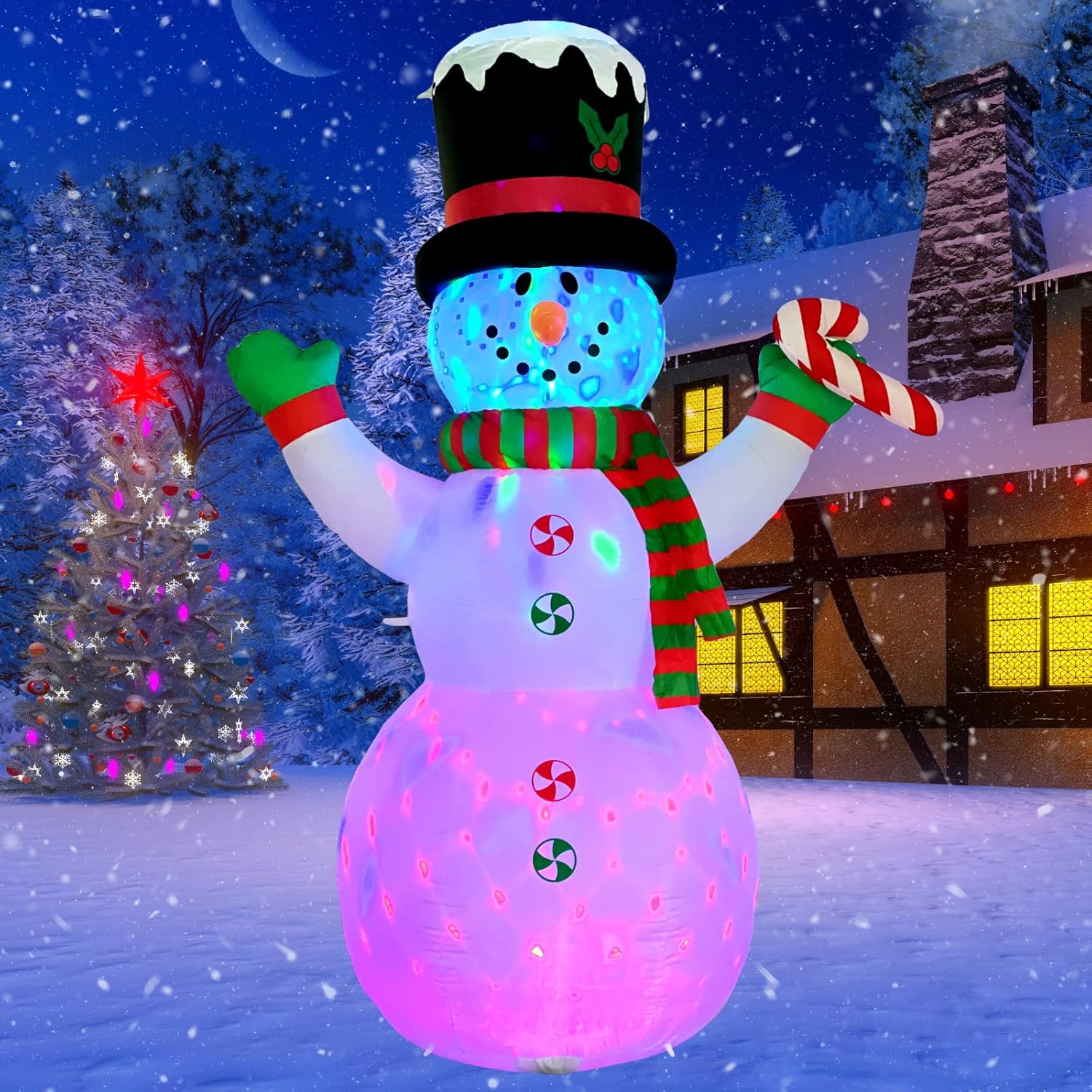 thinkstar Snowman Inflatable Christmas Yard Decorations 8Ft Giant Cute ...