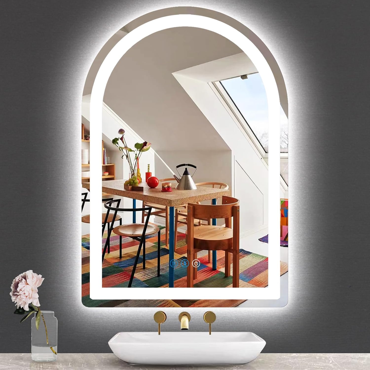 thinkstar Led Arched Mirror With Lights 16 X 24 Inch Arch Led Mirror ...