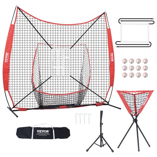 VEVOR 7x7 ft Baseball Softball Practice Net, Portable Baseball Training ...