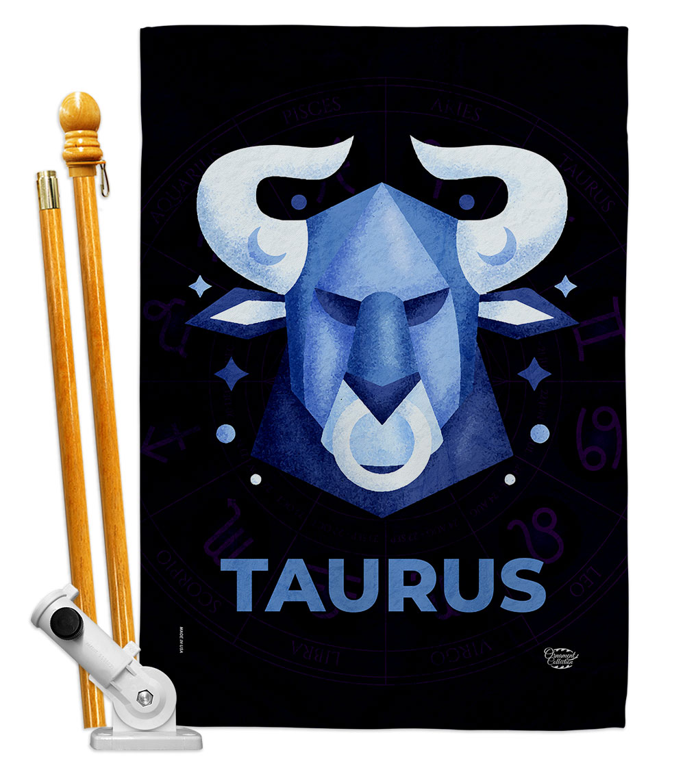 Cuadrilatero 28 x 40 in. Taurus House Flag Set Interests Zodiac Double-Sided Decorative Vertical ...