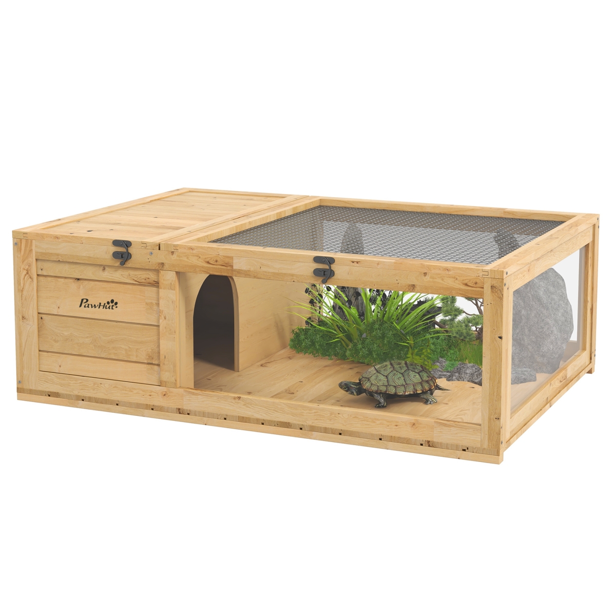 212 Main D40-012V00YL PawHut Wooden Tortoise Enclosure, Tortoise House, Indoor & Outdoor Turtle ...