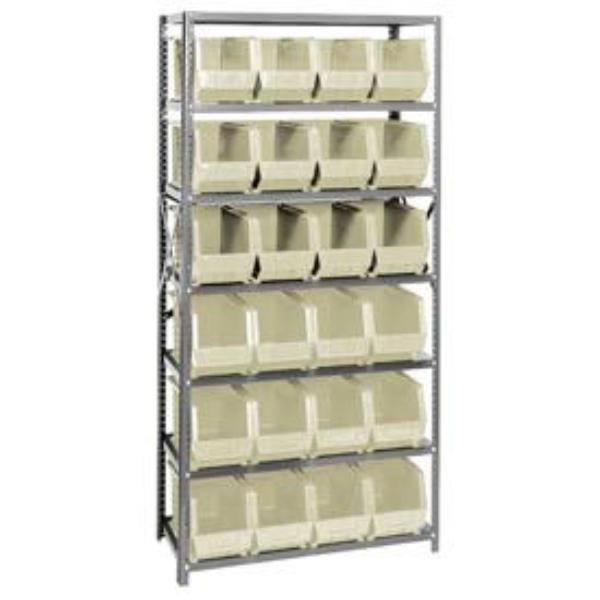 Quantum Storage Systems 268942BG QSBU-265 Steel Shelving with 24 Giant Stacking Bins, Ivory - 18 ...