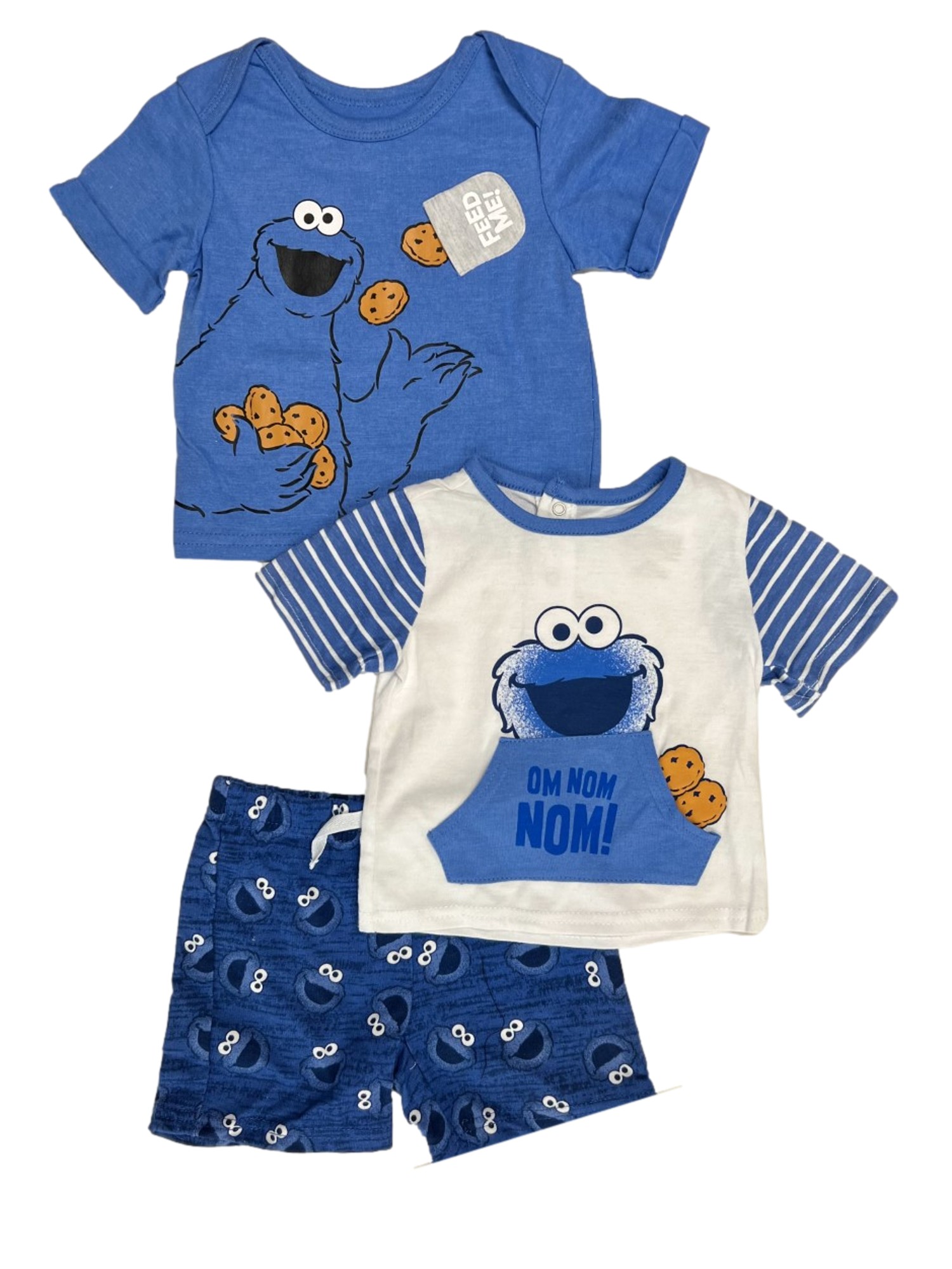 Sesame Street Infant Boys 3pc Blue Cookie Monster T-Shirts & Shorts Set ...