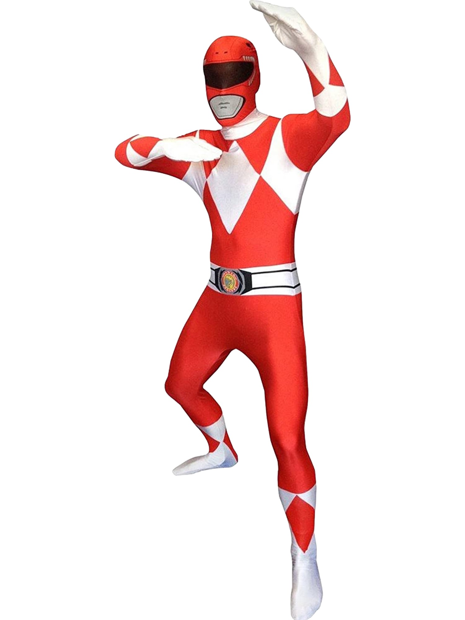 Power Rangers Mens Red Power Ranger Full Body Stretch Jumpsuit Costume ...