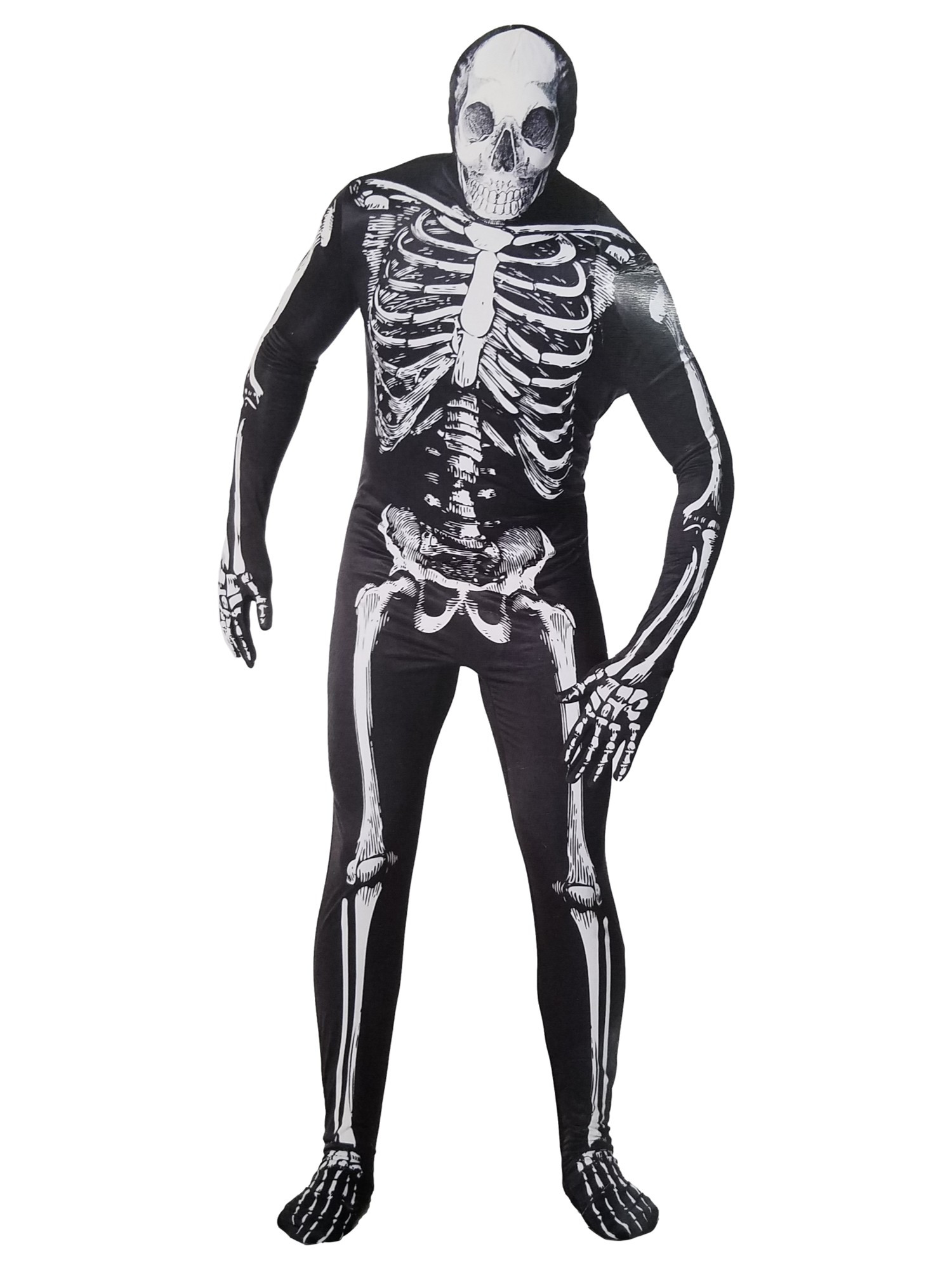 Halloween Mens Skeleton Costume Full Body Stretch Jumpsuit Jumper ...