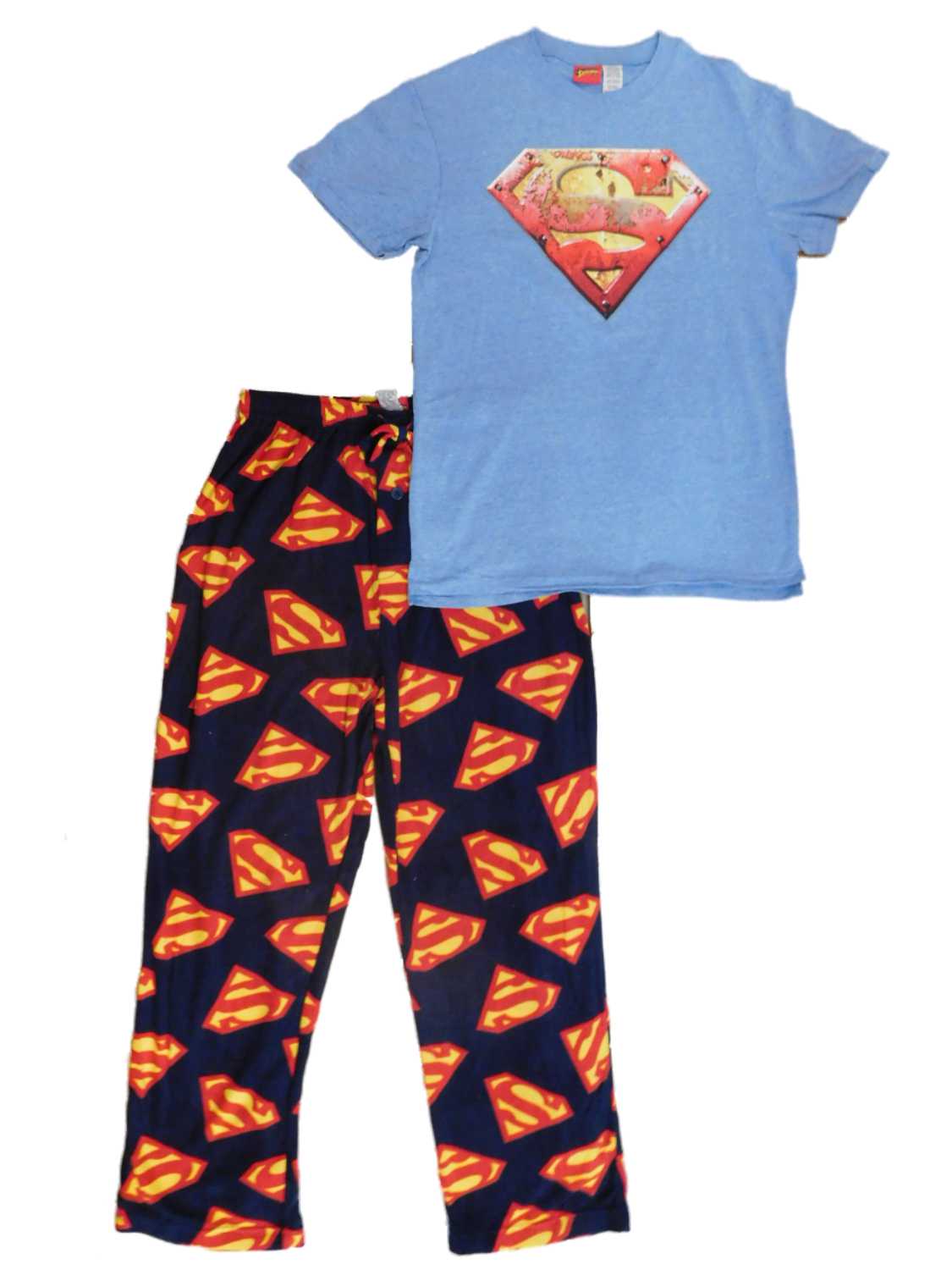 DC Comics Mens Blue Superman 2 Piece Sleep Set Superhero Pajamas