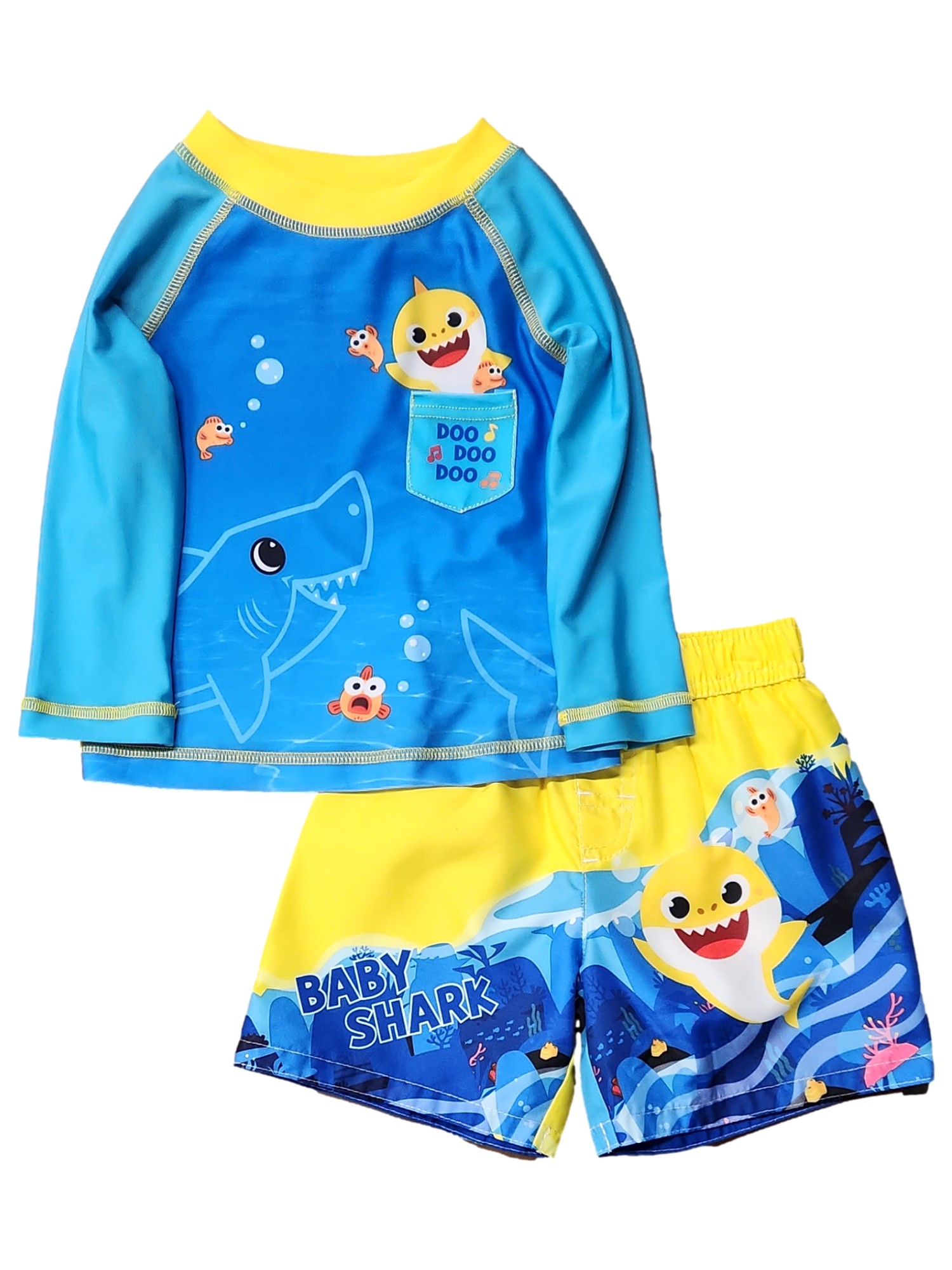 PINKFONG Infant & Toddler Boys Blue Baby Shark Rash Guard & Swim Trunks Set