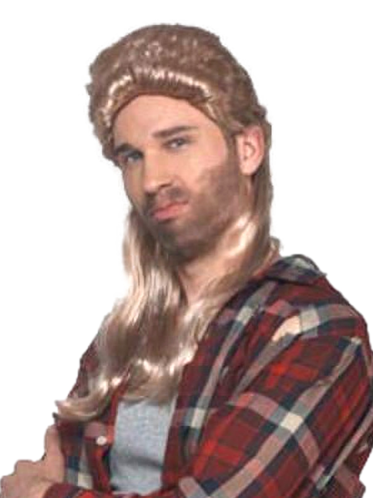 Halloween Mens Long Strawberry Blonde Mullet Wig