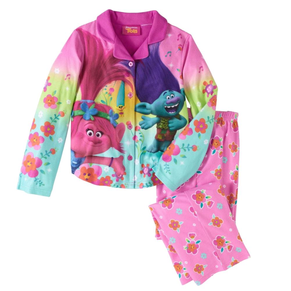 The Trolls Girls Pink Flannel Trolls Movie Pajamas Poppy & Branch ...