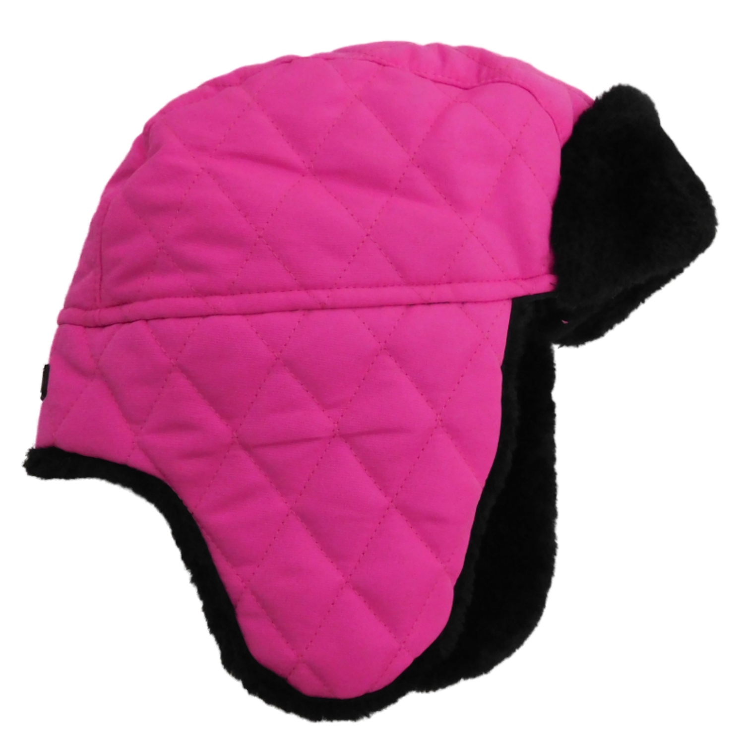 Swiss Tech Girls Quilted Pink & Black Faux Fur Aviator Trapper Hat