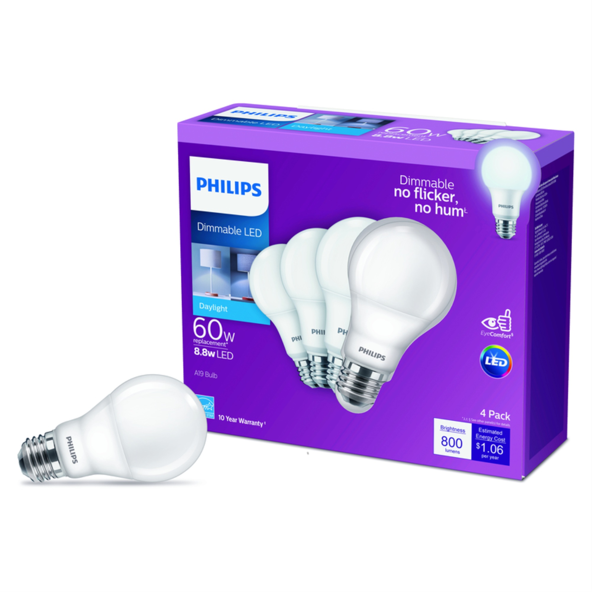 Philips 60W LED A19 5000K 4PK