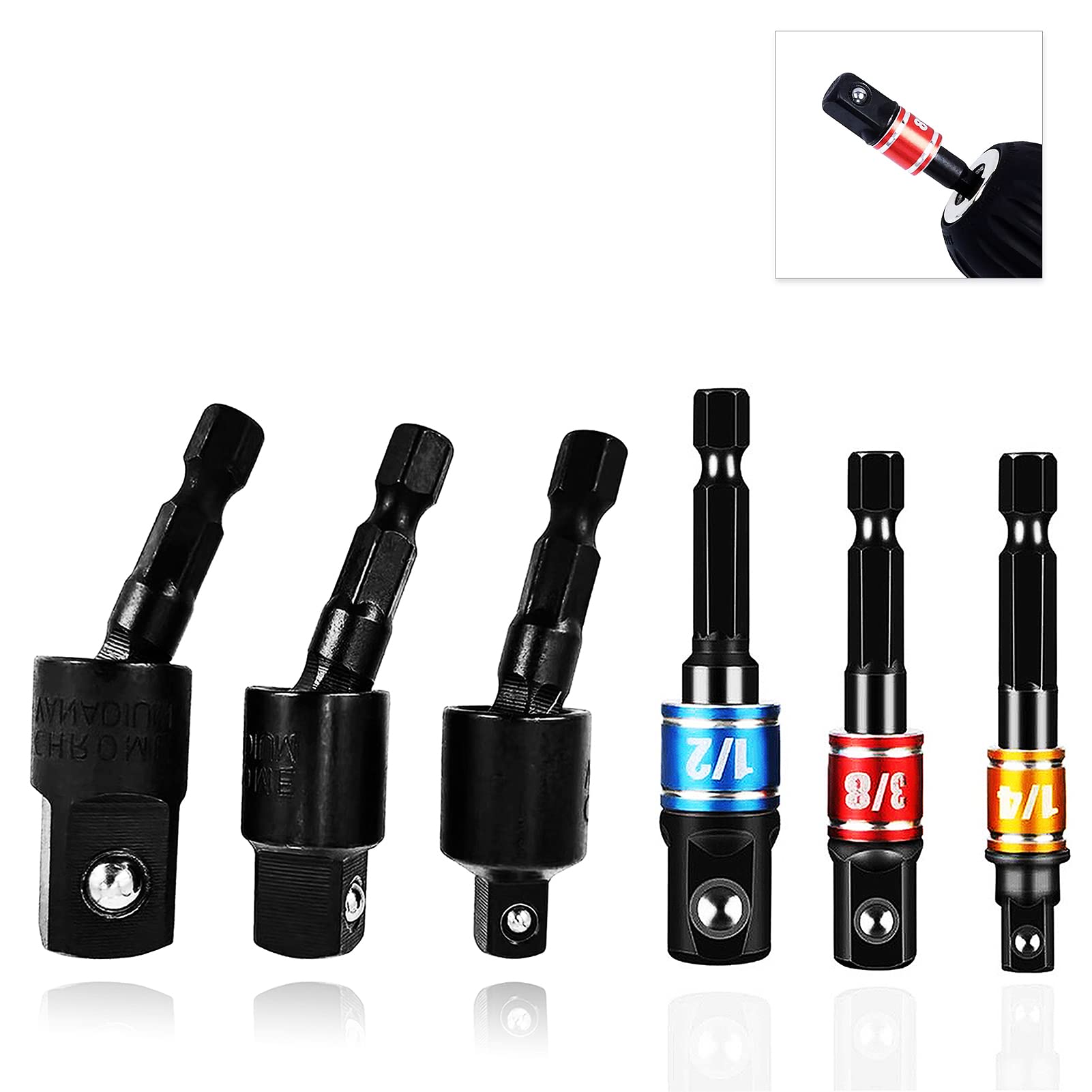 Uayeatye Drill Bit Holder Set-6 Pcs Impact Socket Adapter Set 14A 38A ...