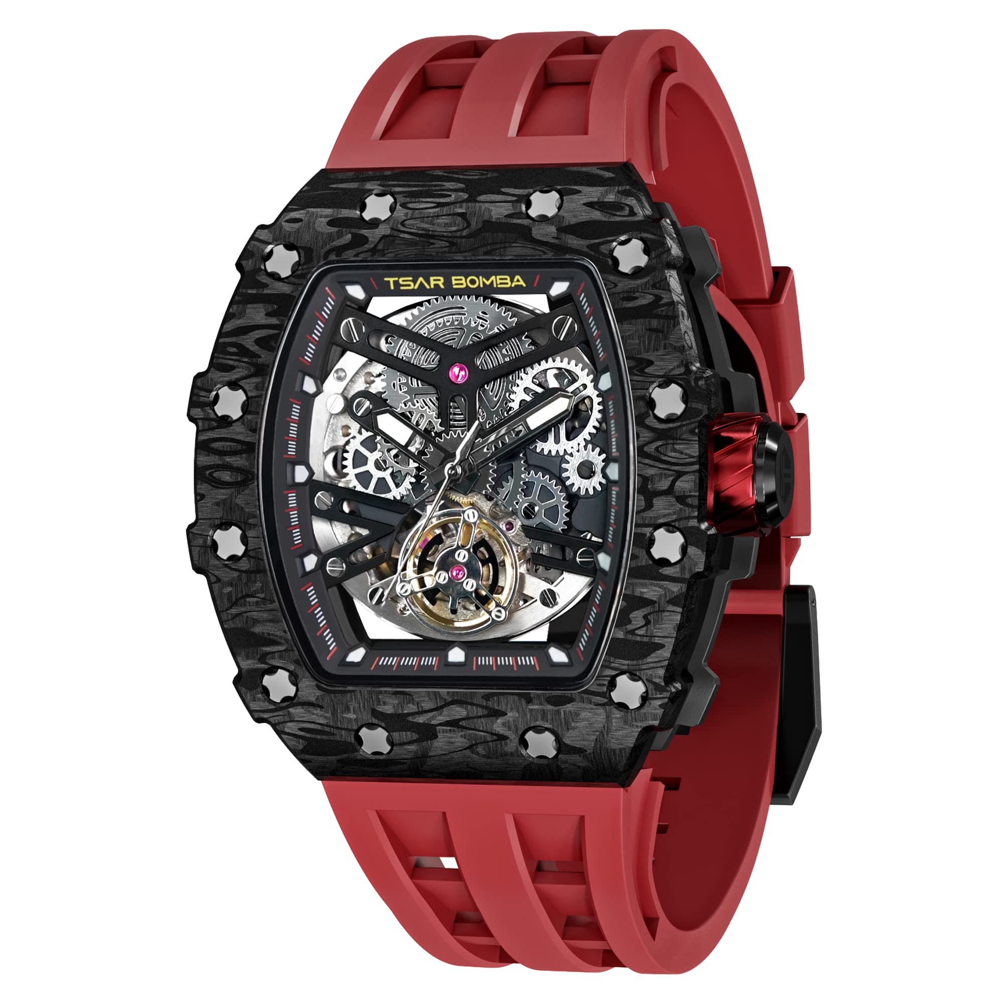 TSAR BOMBA Mens Automatic Watch Tonneau Luxury Skeleton Watches for Men ...