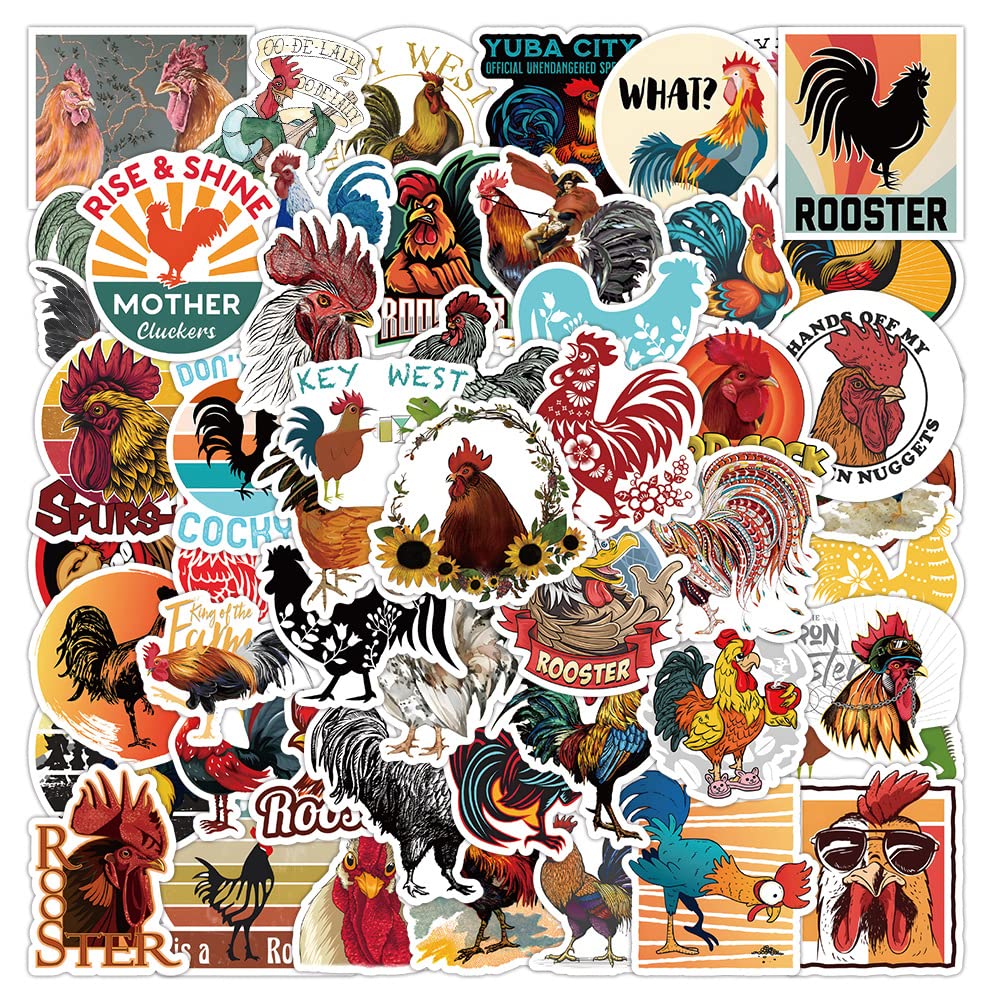Hansilute Rooster Stickers - 50 Pcs Cock Pvc Decals Cute Kawaii Vinyl ...
