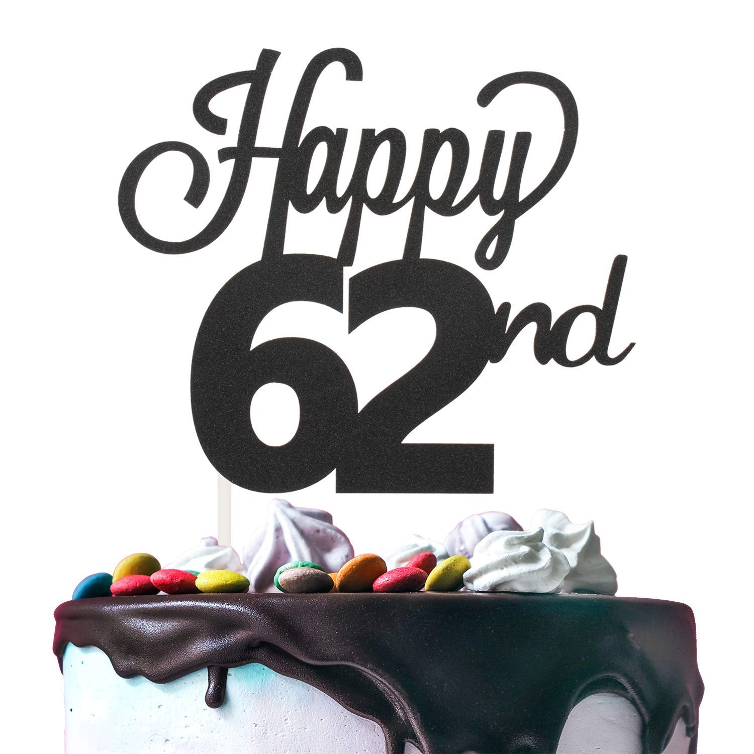 Lingteer Happy 62Nd Birthday Black Cake Topper - Cheers To 62Nd ...