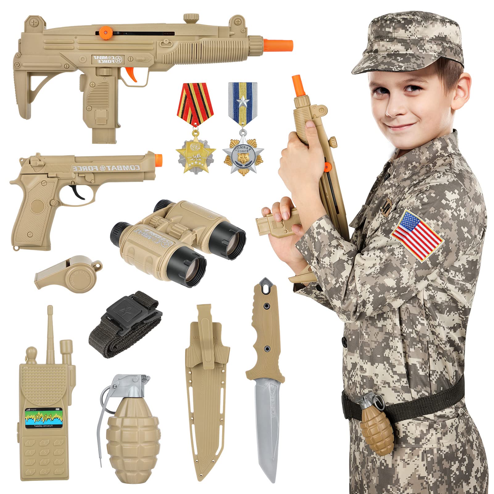 Giftinbox Kids Army Soldier Dress Up Costume Role Play Set, Deluxe ...