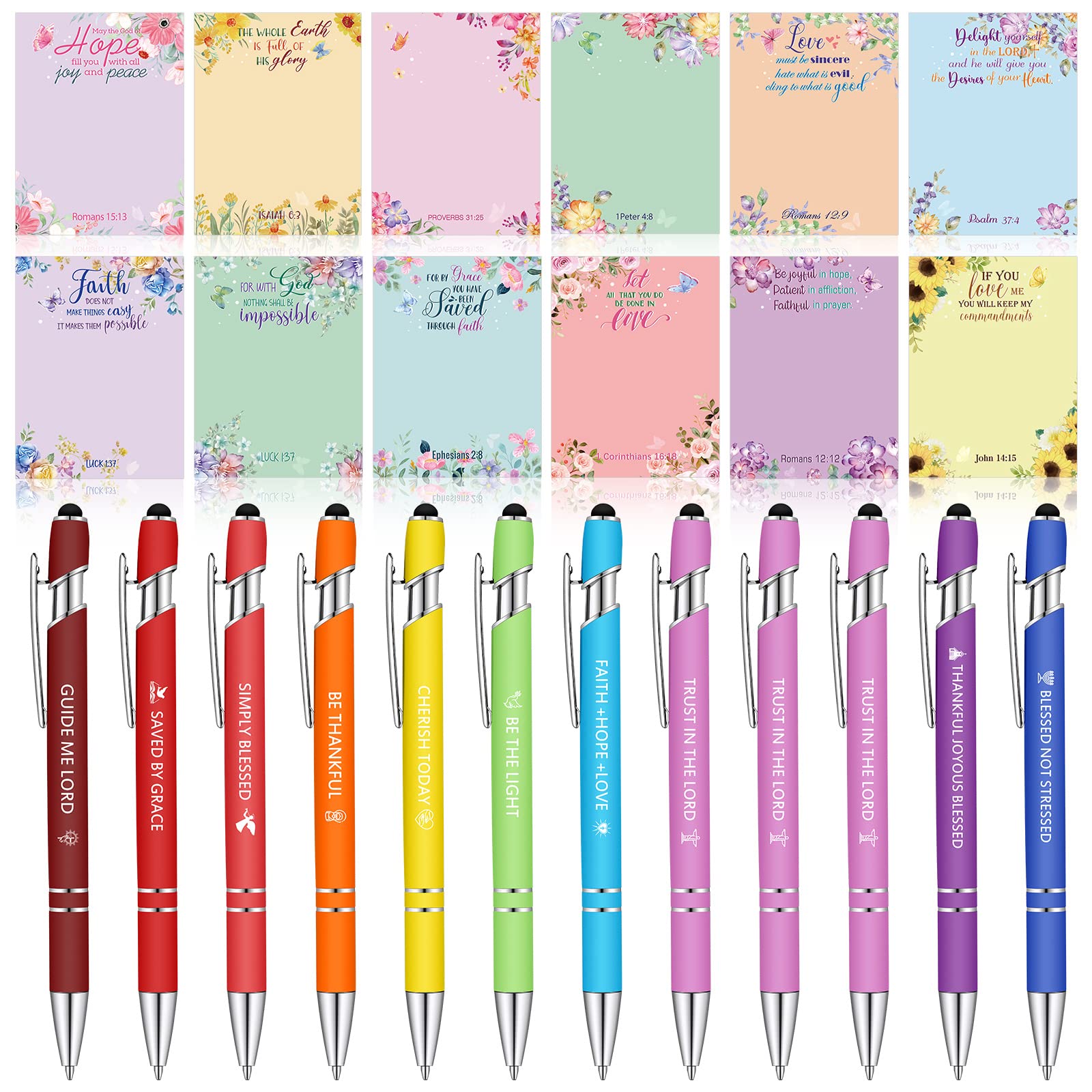 Geyee 24 Pcs Biblical Sticky Notes Christian Stylus Ballpoint Pens ...