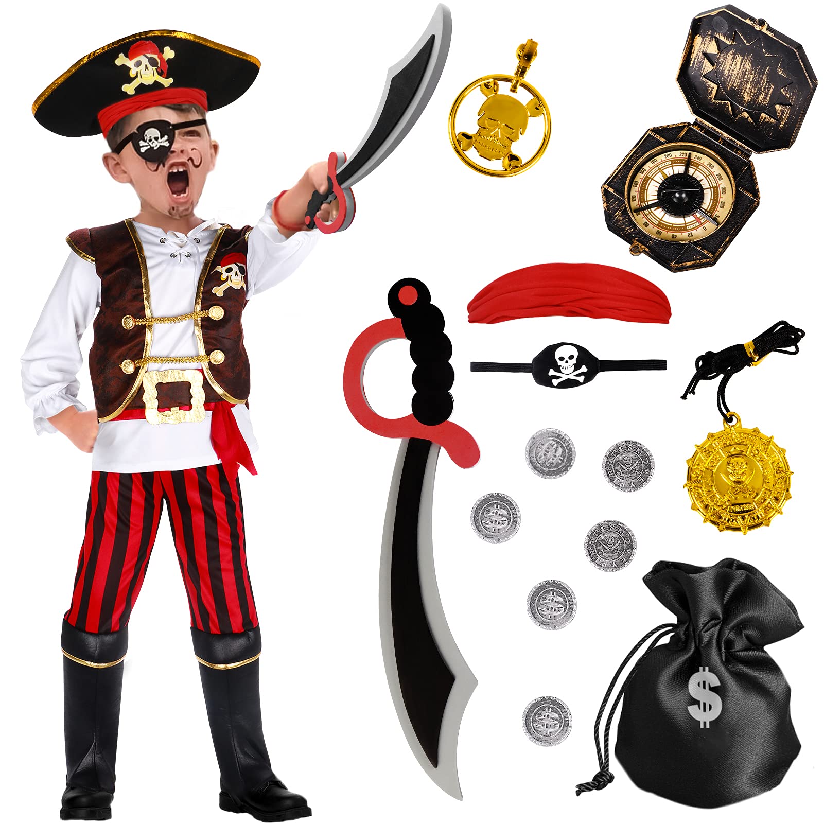 Gc Pirate Costume For Kids Pretend Role Play Dress Up Party Favors ...
