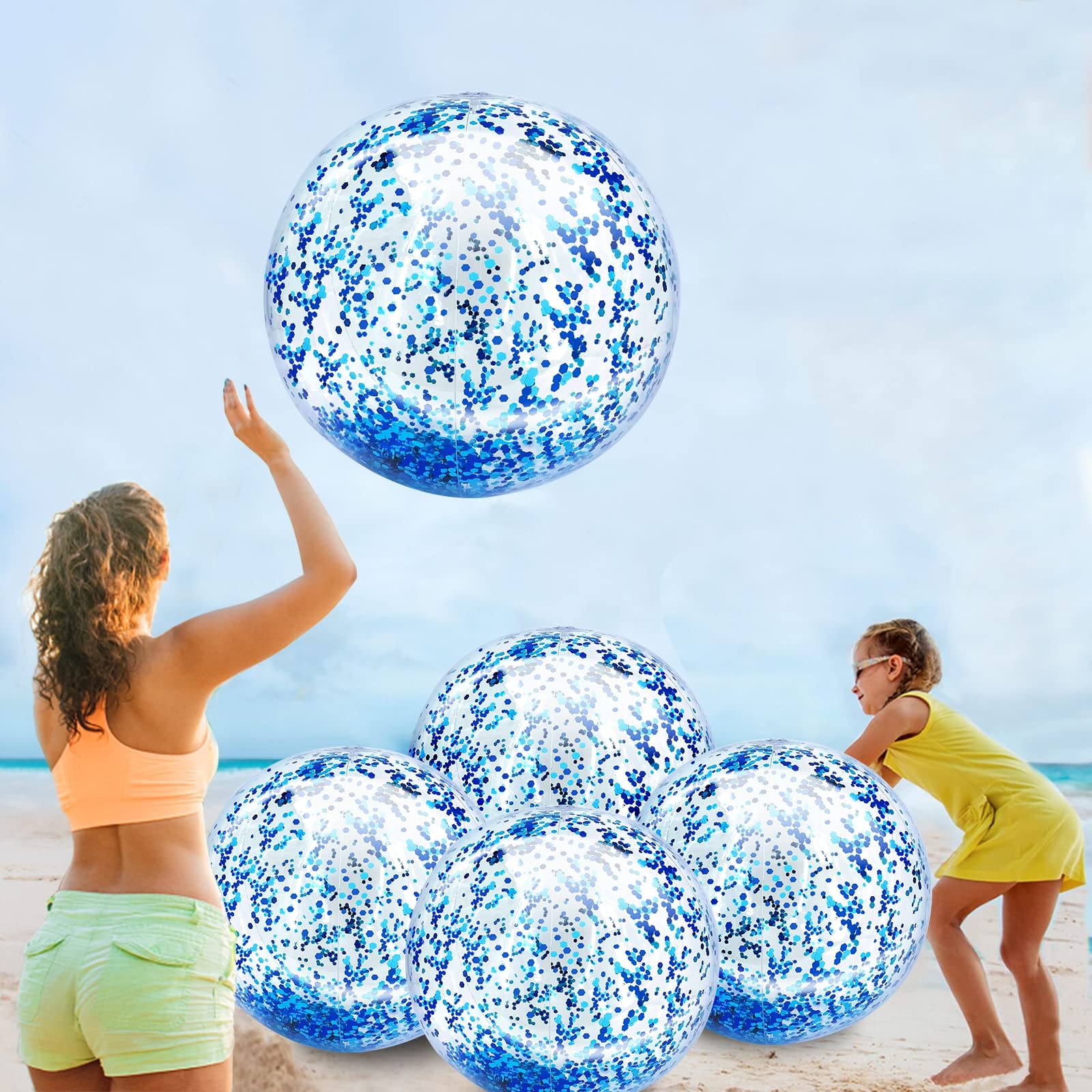 Turnmeon 5 Pack Sequins Beach Ball Jumbo Pool Toys Balls Giant Confetti ...