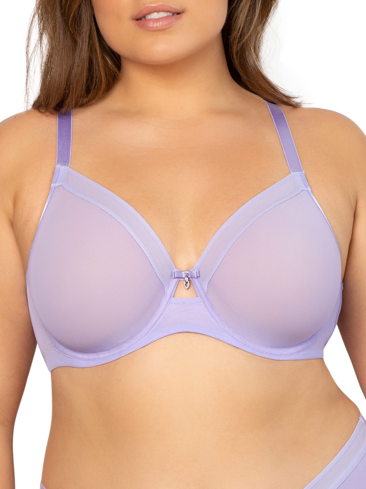 curvy couture WomenAs Sexy Sheer Mesh Plus Size Full coverage Bra, Lavender Mist, 40DDD