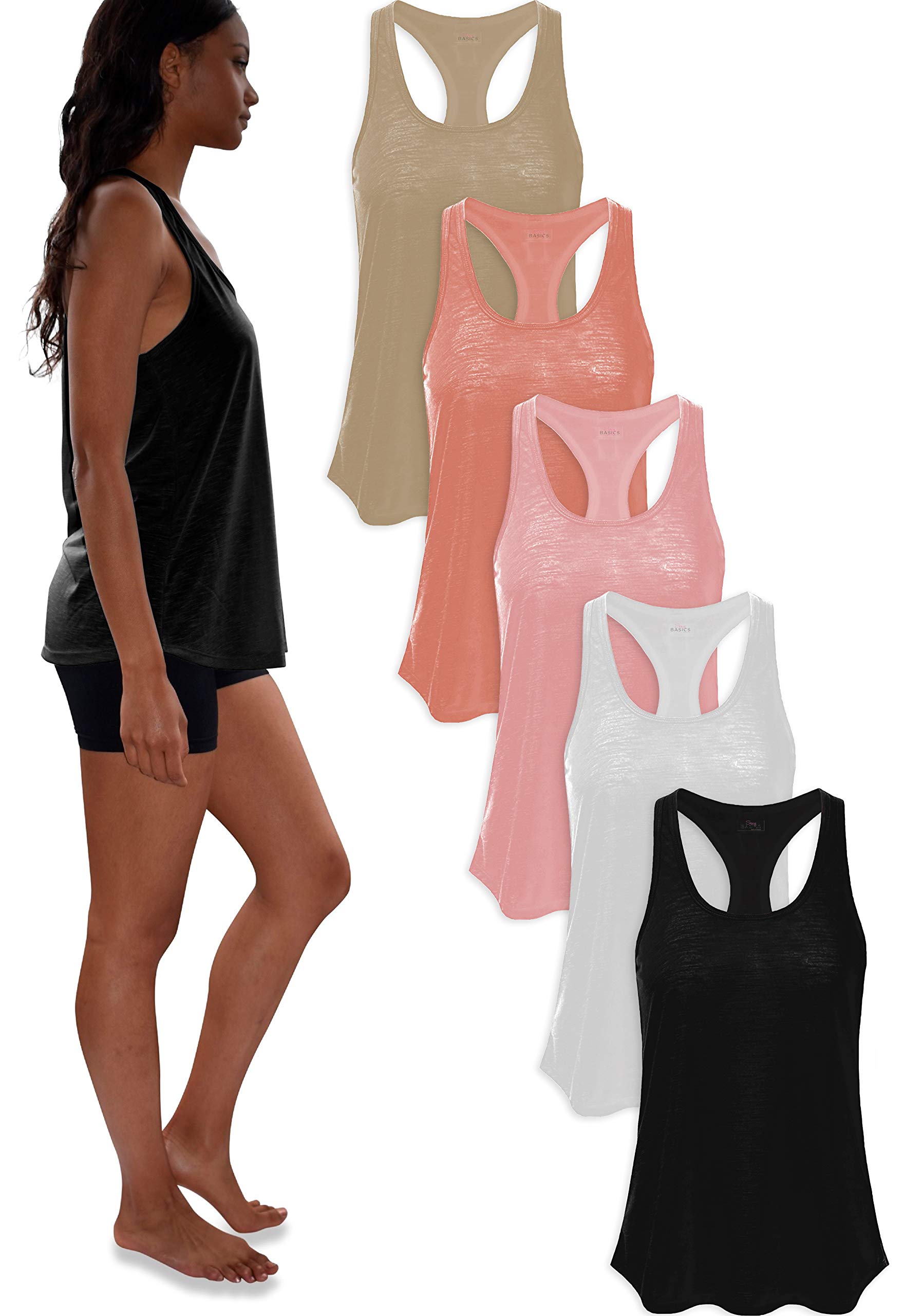 Sexy Basics Womens 5 Pack Everyday Flowy Burnout Racer Back Active ...
