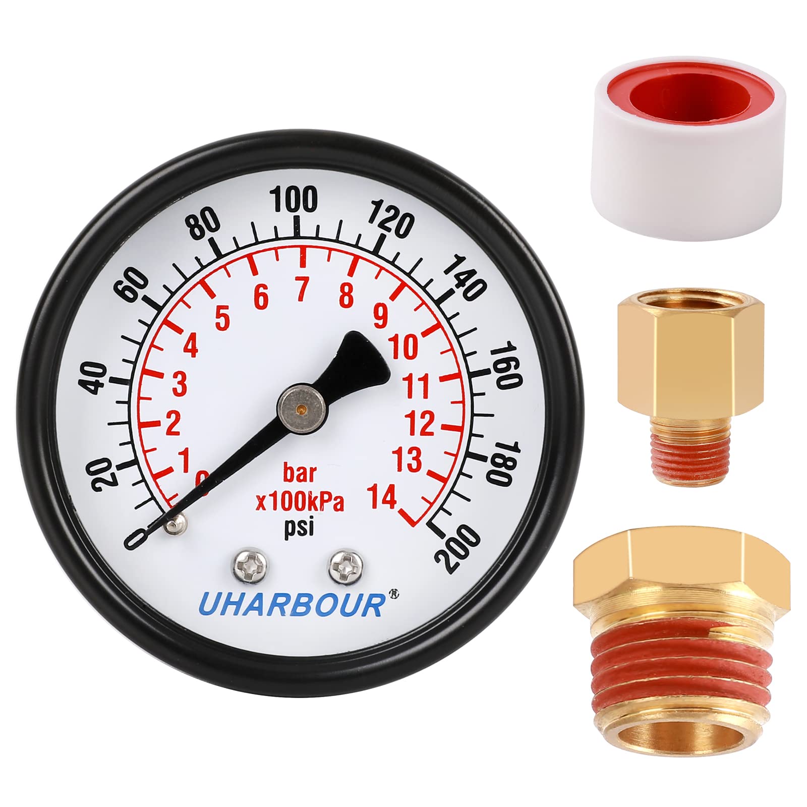 Uharbour Water Pressure gauge for gas and Water (200psi14bar) Dual Scale with 14 NPT Back connection