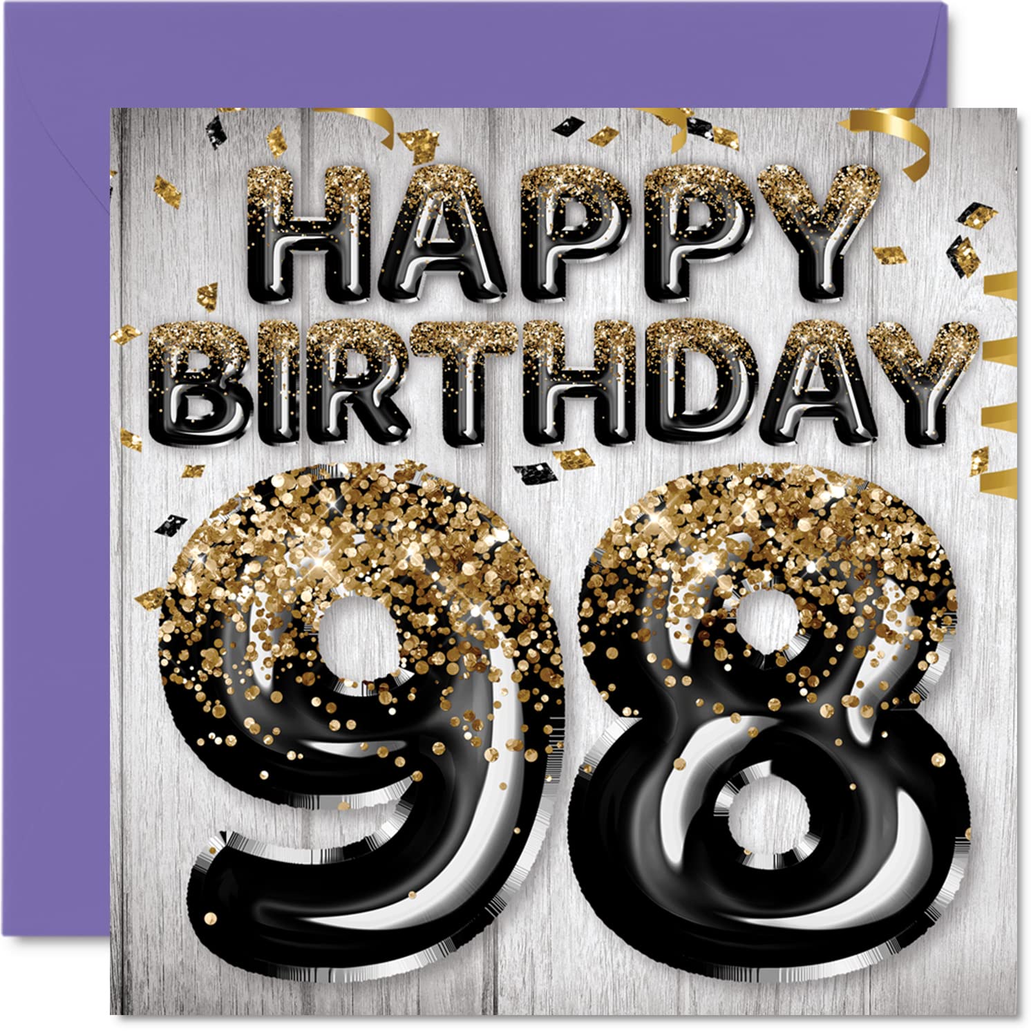 Stuff4 98th Birthday card for Men - Black & gold glitter Balloons ...