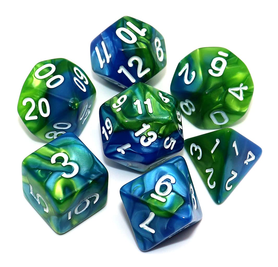cREEBUY Blue Mix green DND Dice Set for Dungeon and Dragons D&D ...