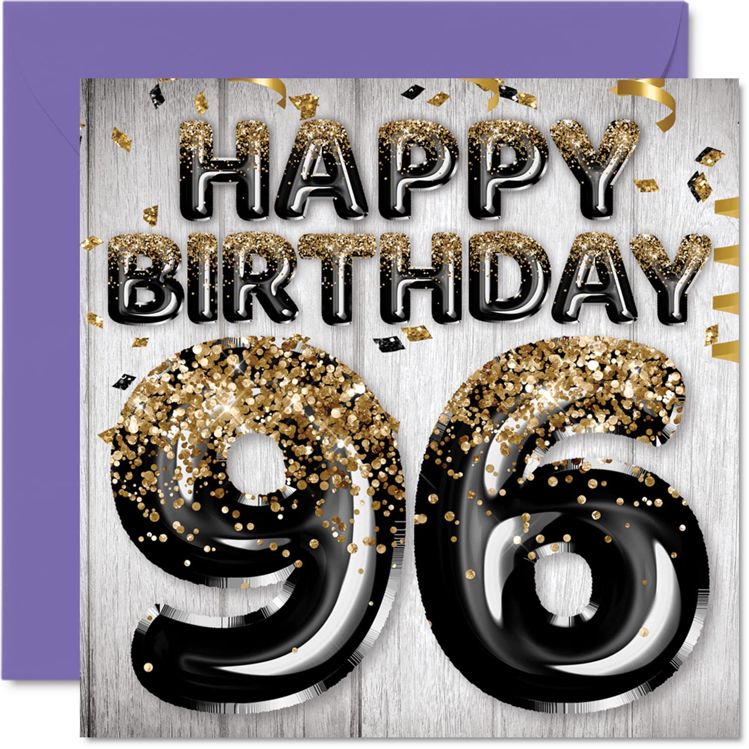 Stuff4 96th Birthday card for Men - Black & gold glitter Balloons ...