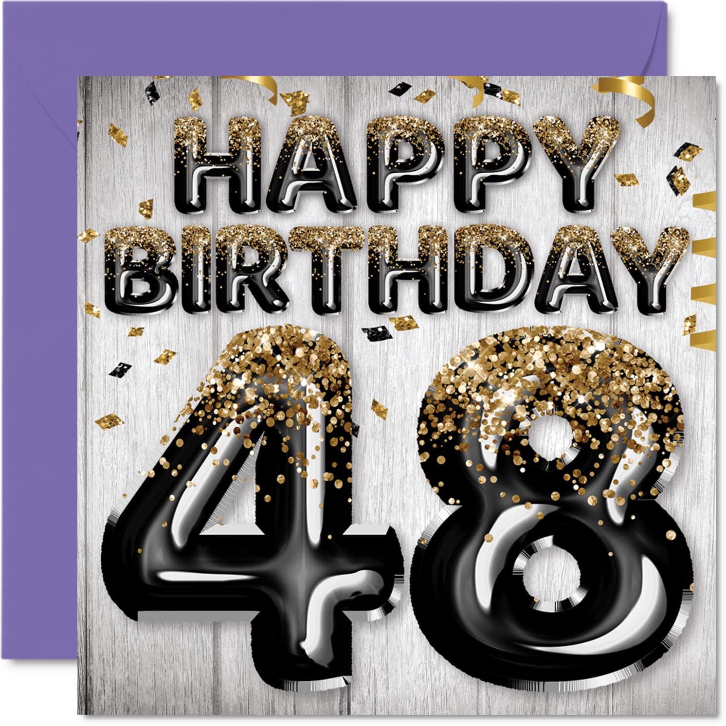 Stuff4 48th Birthday card for Men - Black & gold glitter Balloons ...