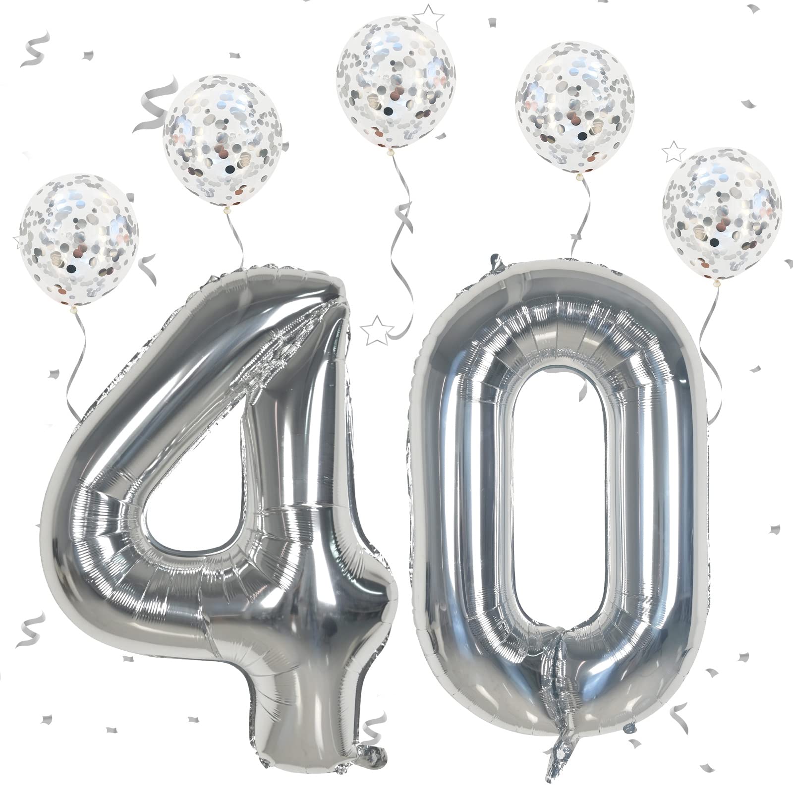 FEYG Number Balloons 40 Sliver, 40 Inch Large Number 40 Birthday ...