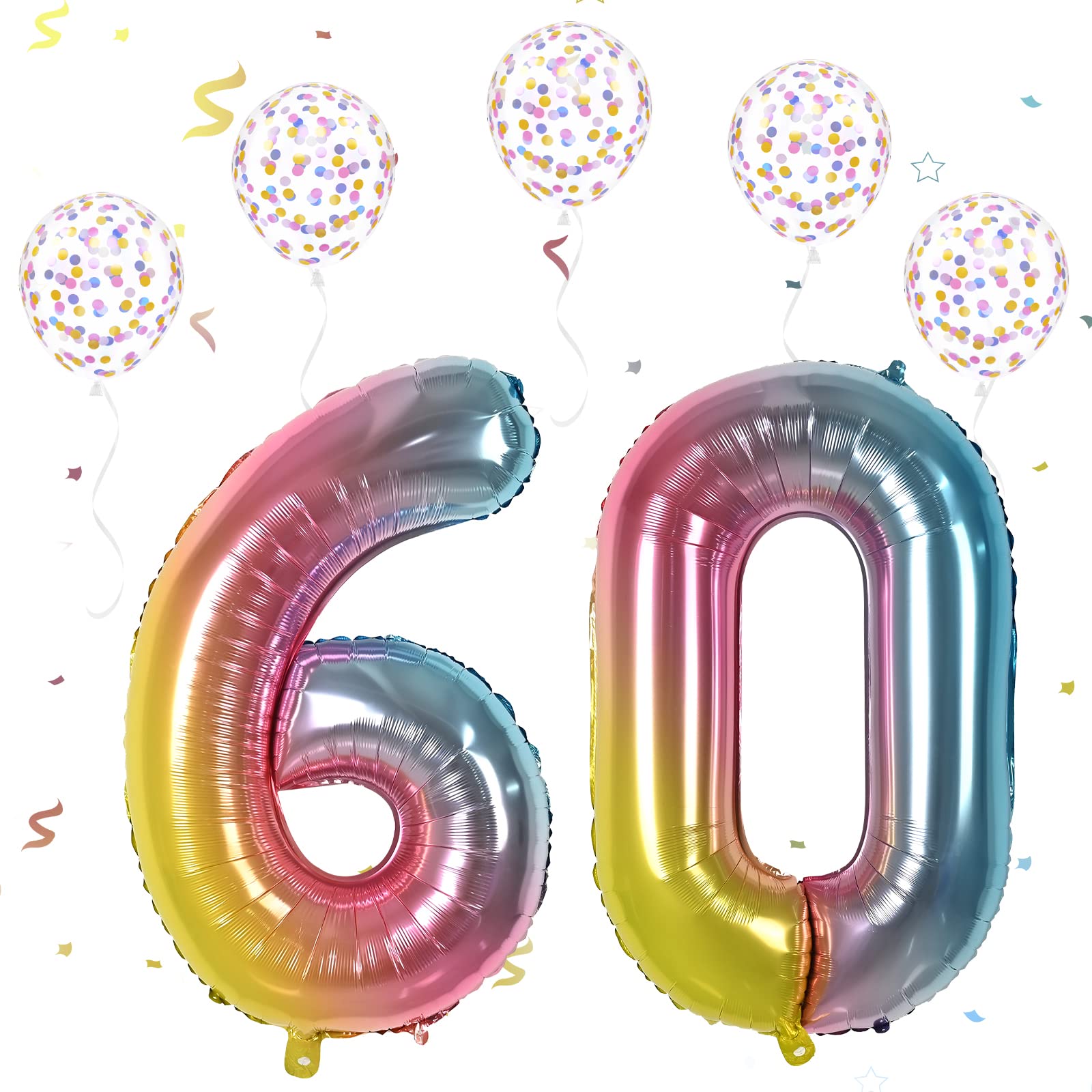 FEYG Rainbow 60 Balloons, Number 60 Balloons, 40 Inch Rainbow 60th ...