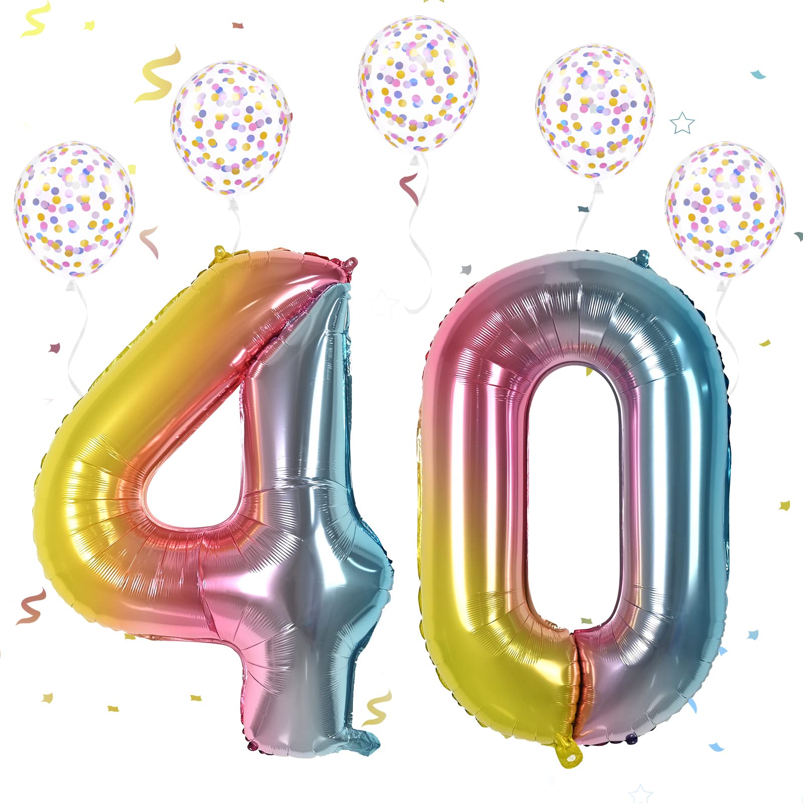 FEYG Rainbow 40 Balloons, Number 40 Balloons, 40 Inch Rainbow 40th ...