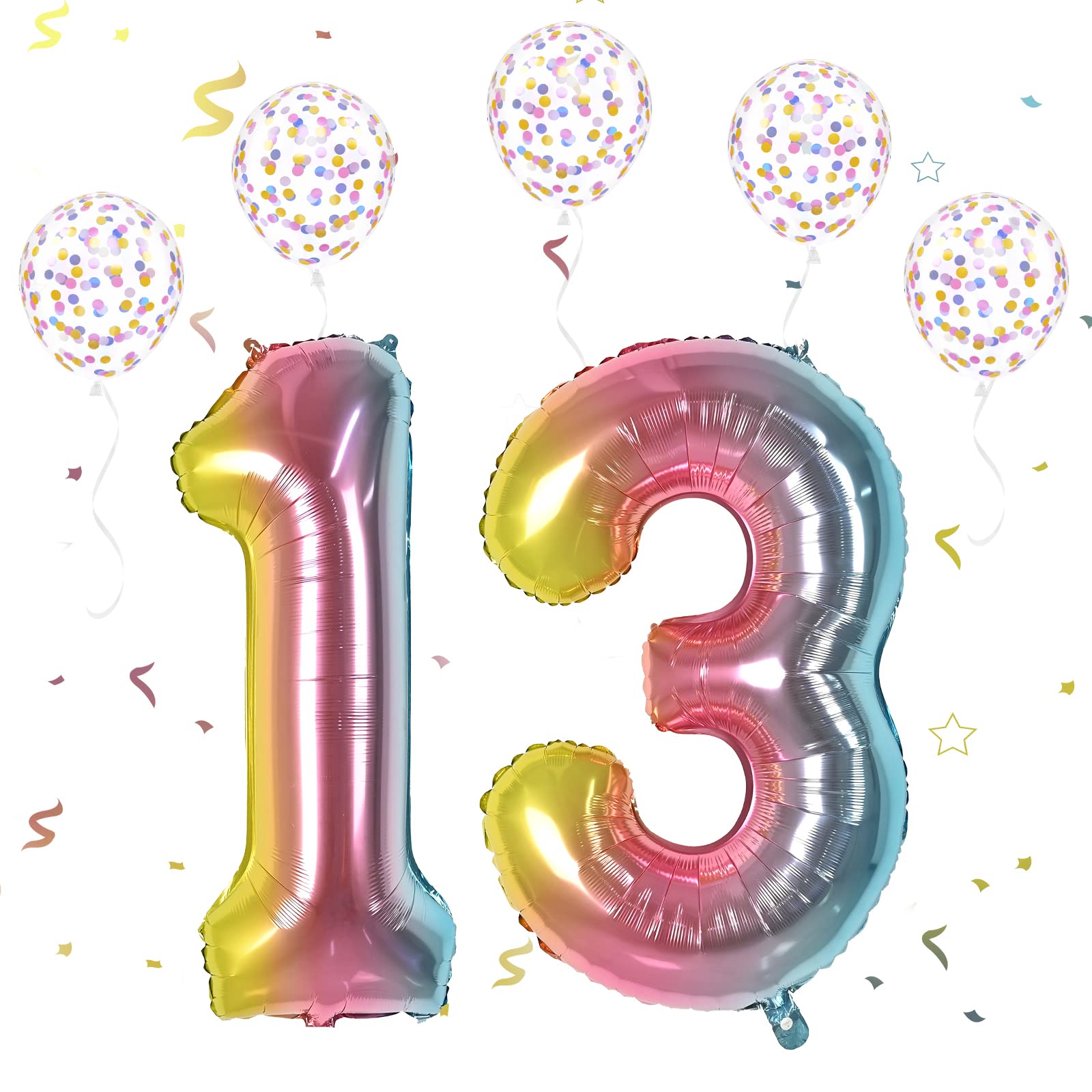FEYG Rainbow 13 Balloons, Number 13 Balloons, 40 Inch Rainbow 13th ...