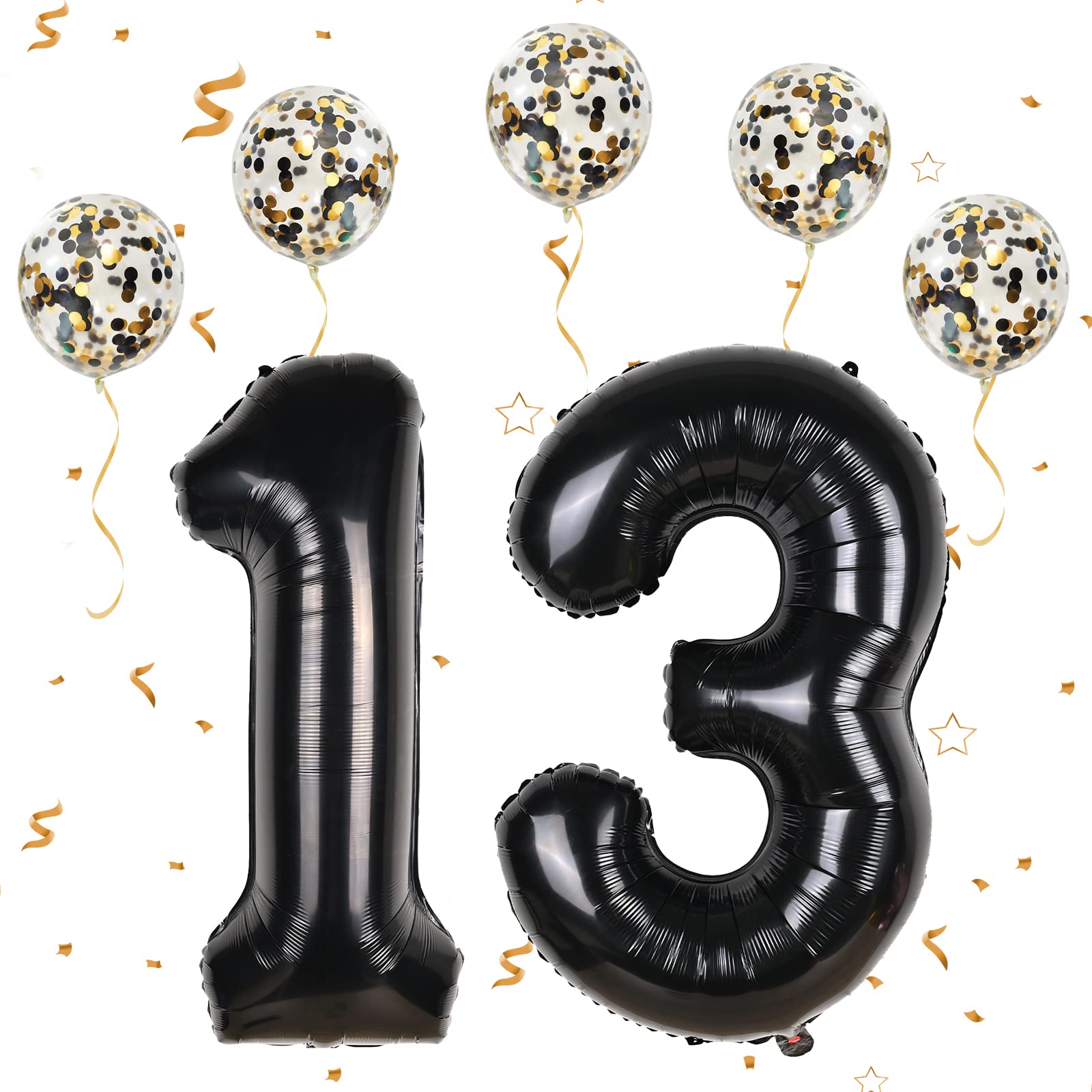 FEYG Black 13 Balloons Number, Number 13 Balloons, 40 Inch Black 13th ...