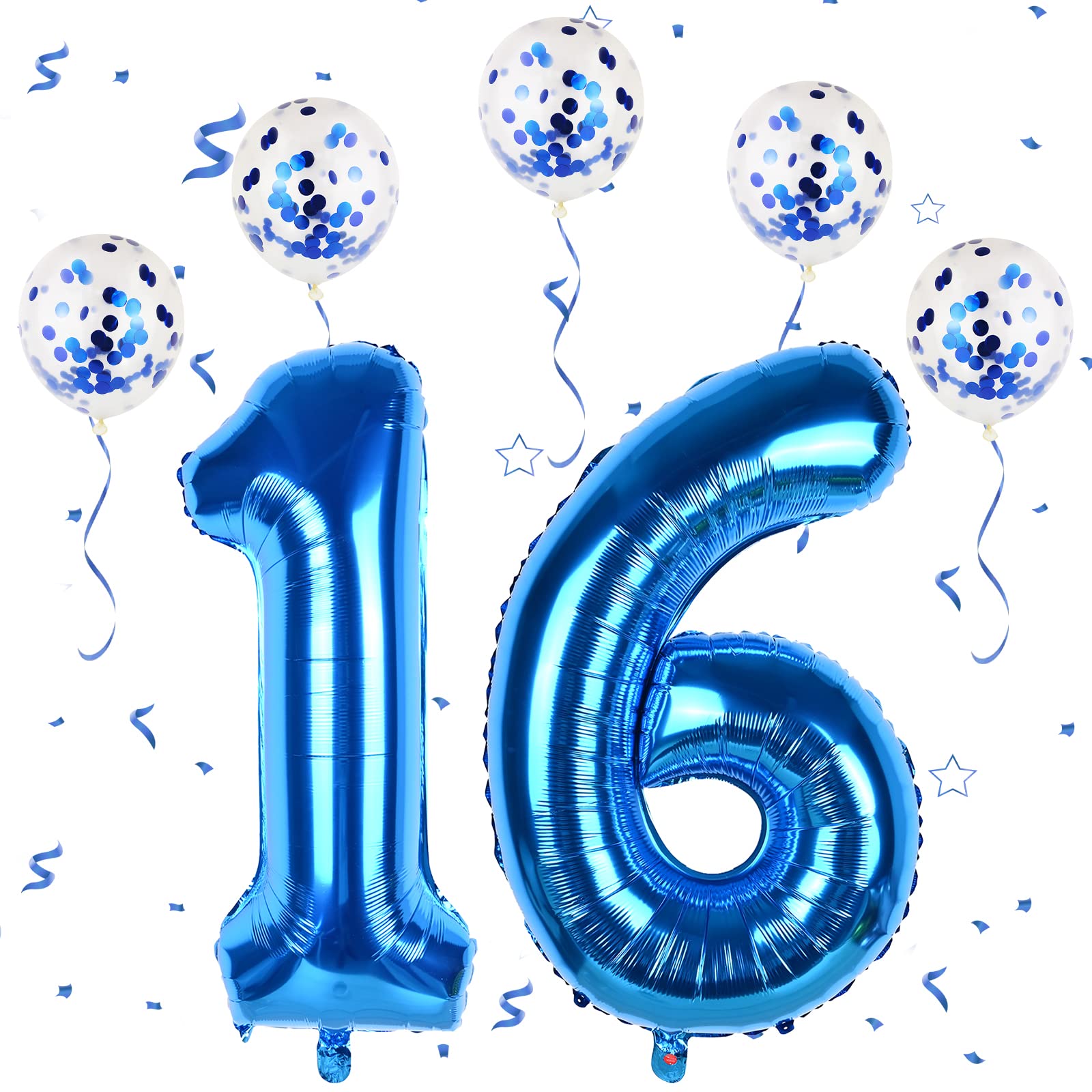 FEYG Number Balloons 16 Blue, 40 Inch Large Number 16 Birthday Balloons ...