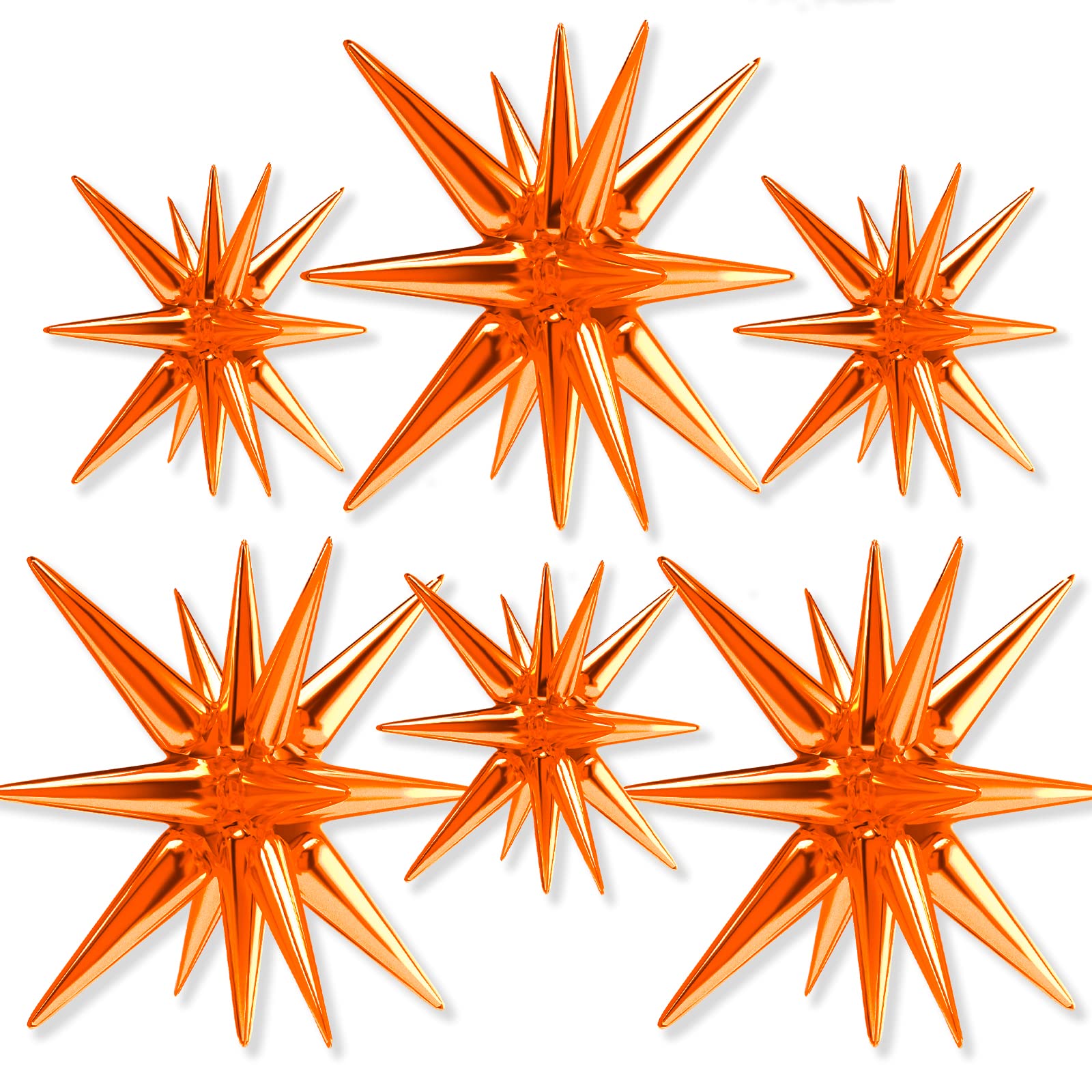 PartyWoo Orange Star Balloons 6 pcs, One-Piece 14-Pointed Starburst ...