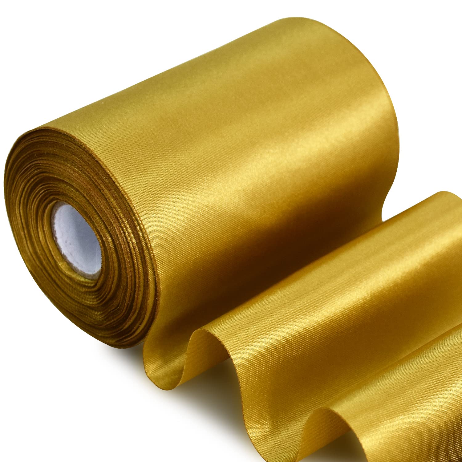 TONIFUL 4 in x 22Yds Wide Dark gold Satin Ribbon Solid Fabric Large ...