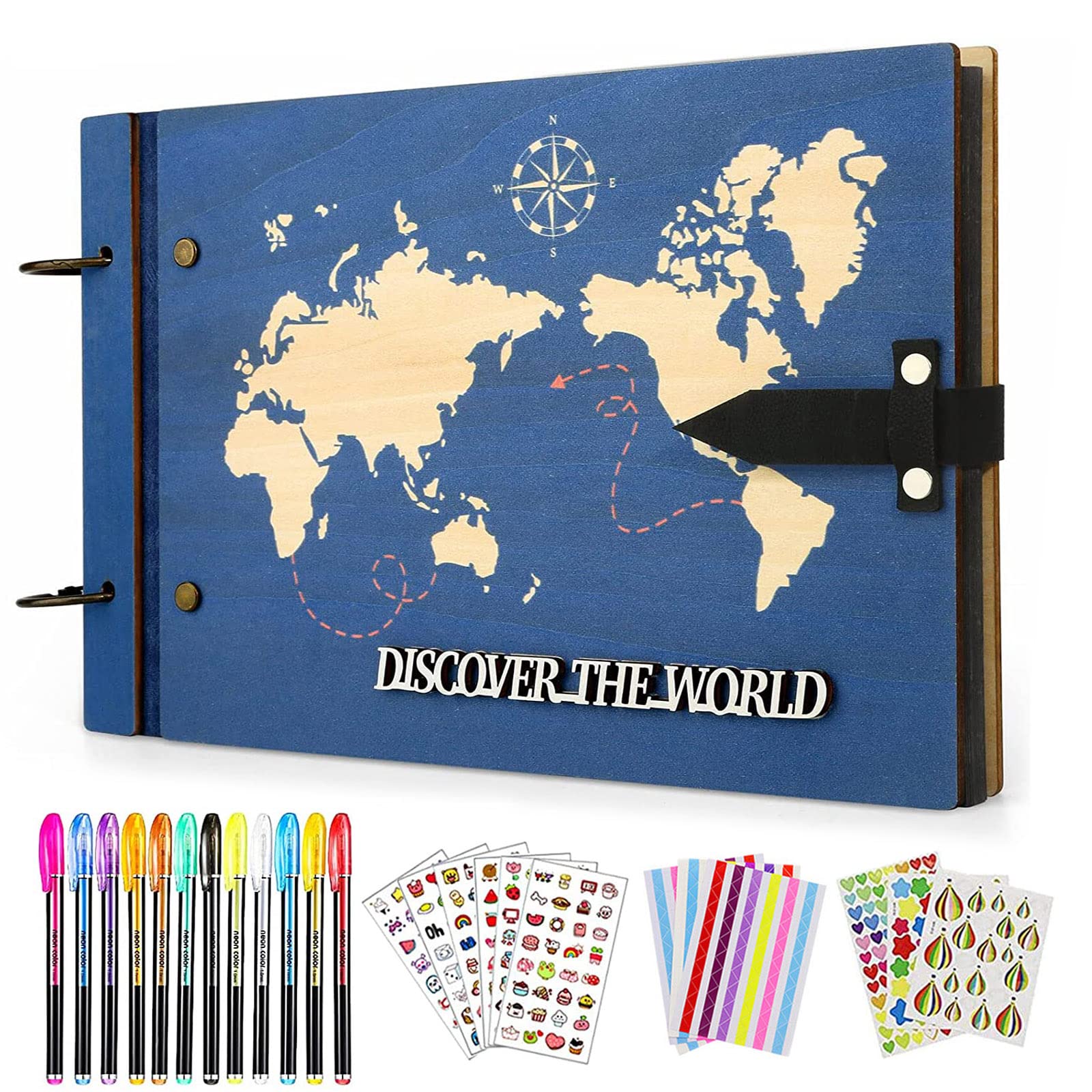 ZEEYUAN Wooden Photo Album 60 Pages Scrap Book Album World Map ...