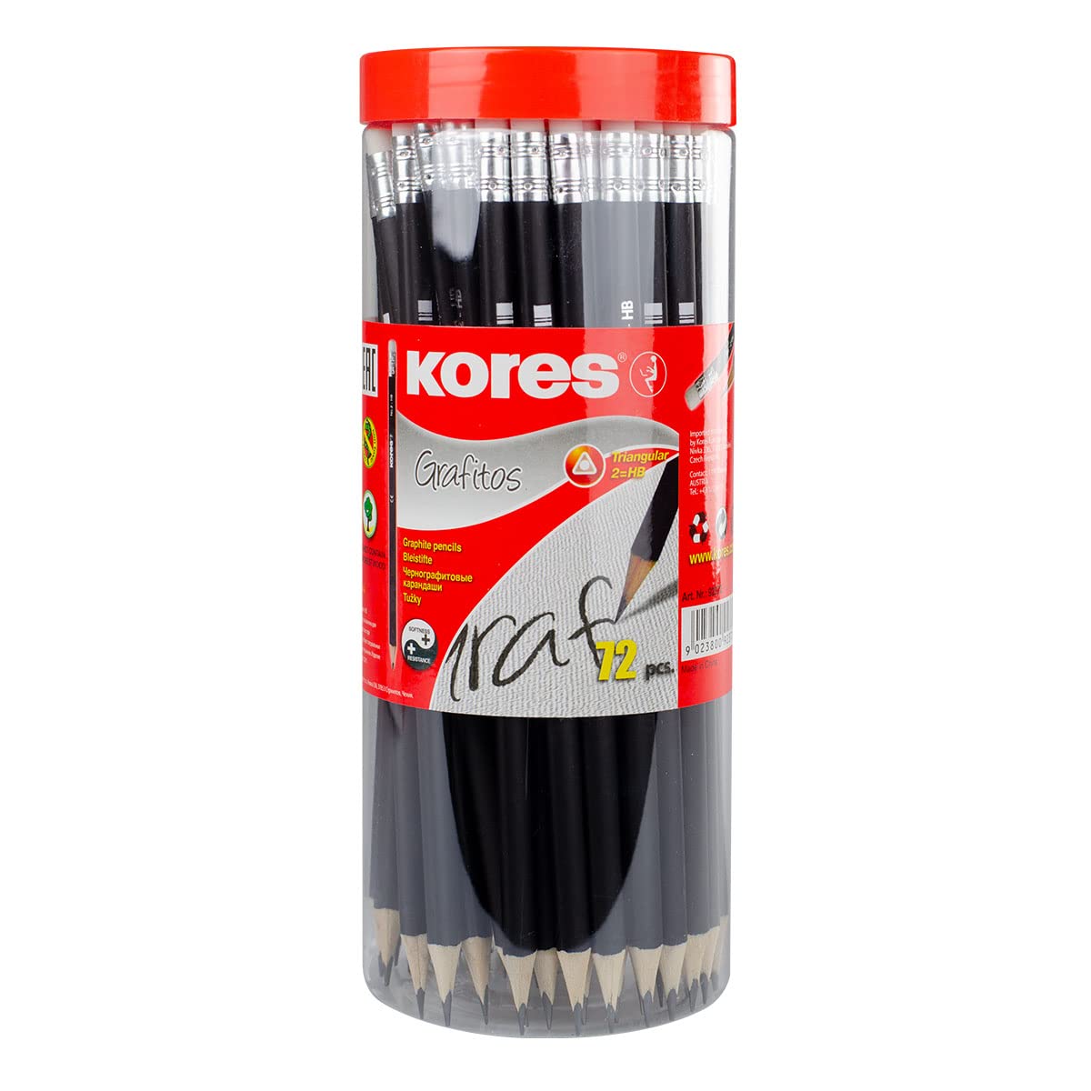 Kores grafitos HB Soft Hexagonal graphite Pencil with Eraser, Black ...