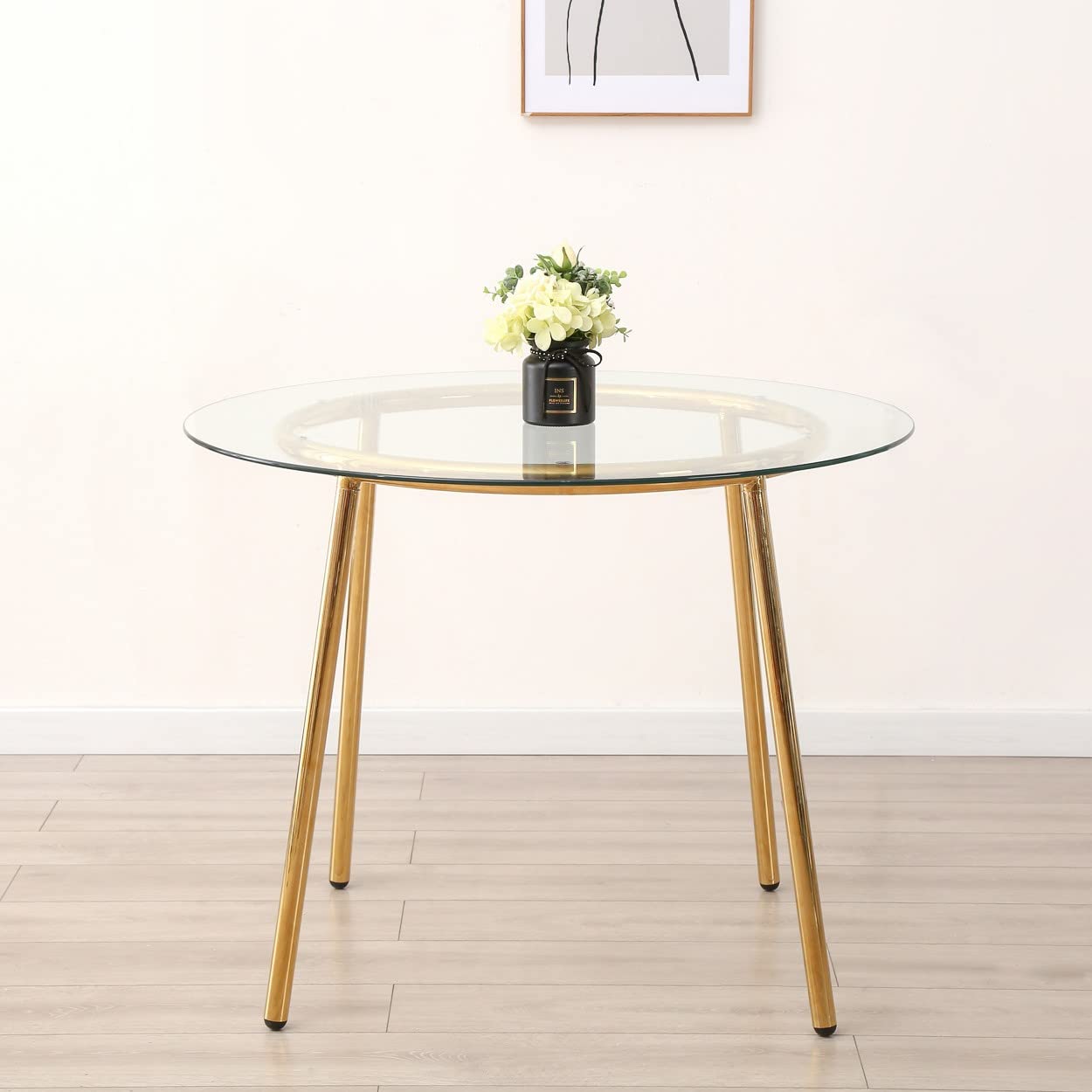 Pozbee Round Glass Dining Table with Gold Legs, 39.5 Inch Modern Gold ...