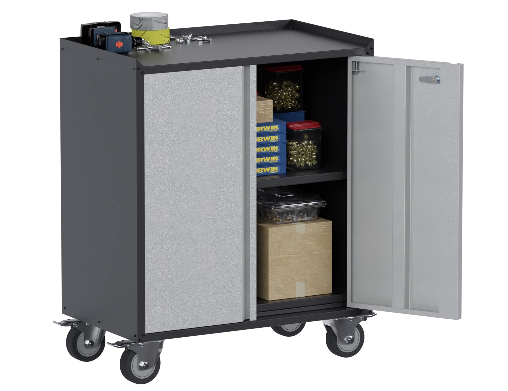 Aobabo Metal Rolling 2 Door garage Storage cabinetHalf Height counter ...