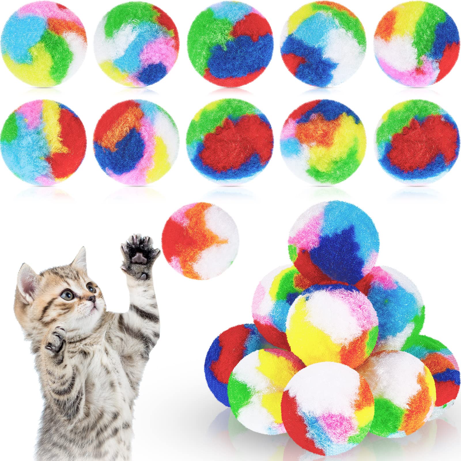 deekin 20 Pcs Christmas Cat Ball Toy Kitty Yarn Puffs Assorted Color ...